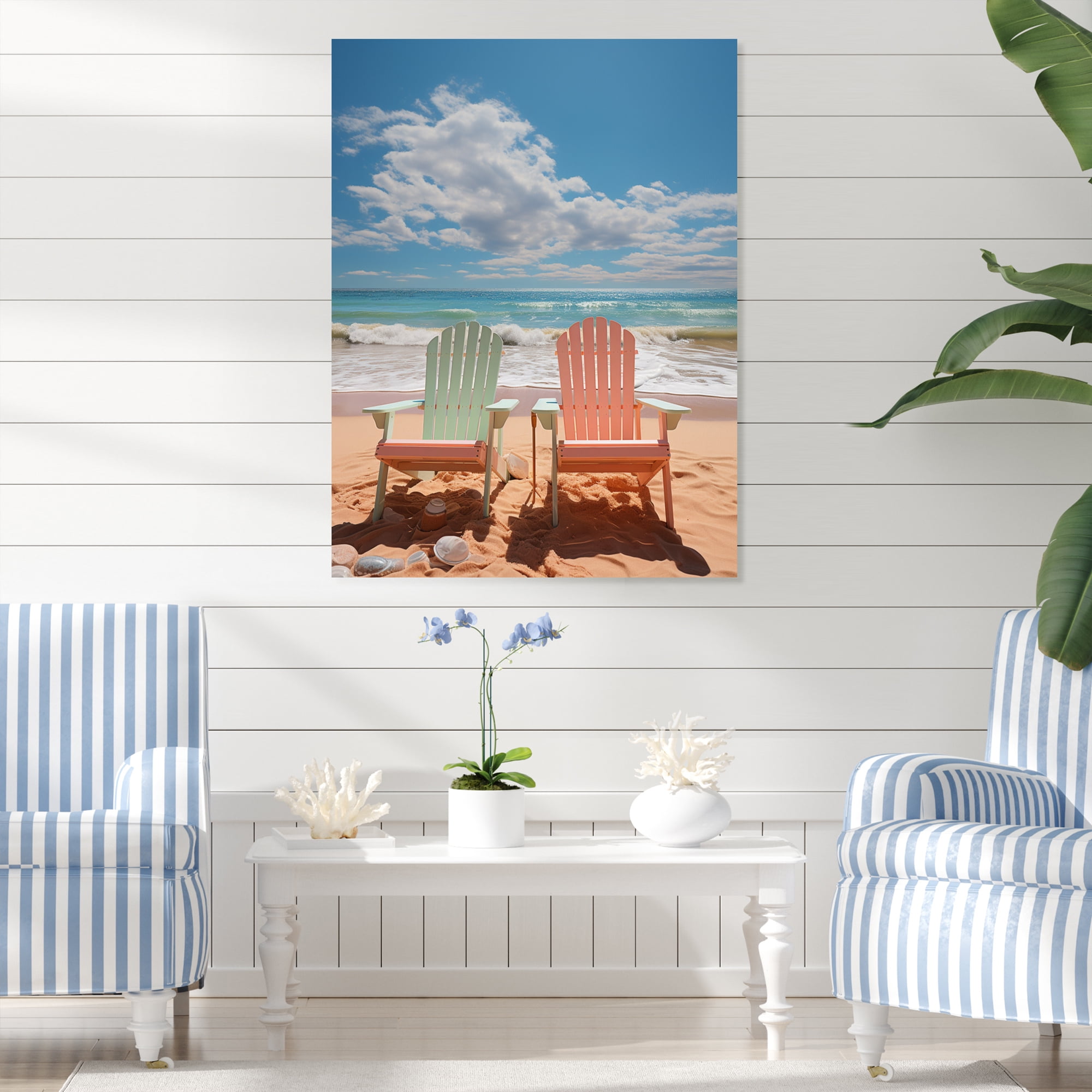 Designart "Miami s Pink Beach Chairs II" Nautical & Beach Metal Wall ...