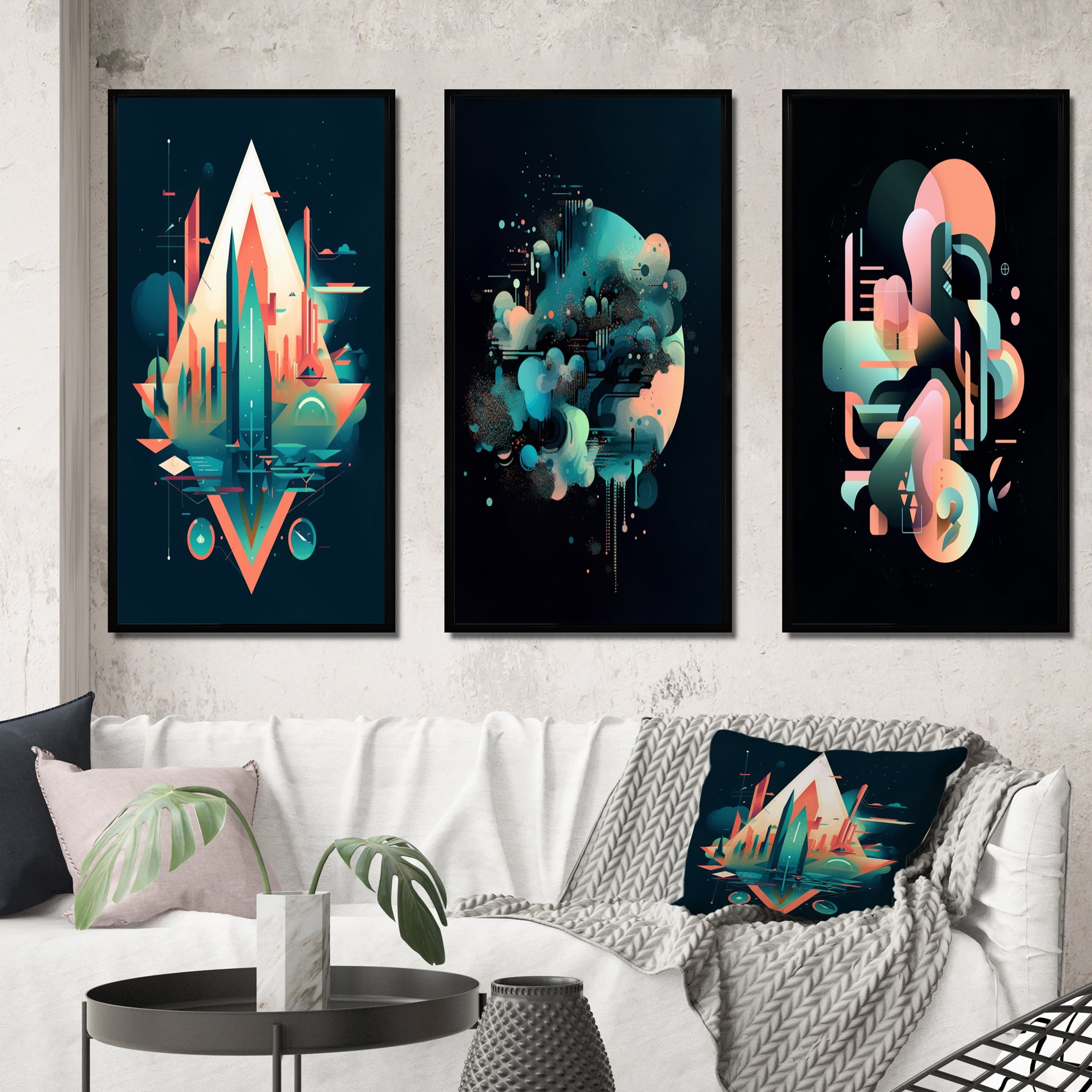 Designart "Mid-Century Minimalism IV" Minimalism Framed Wall Art Set Of ...