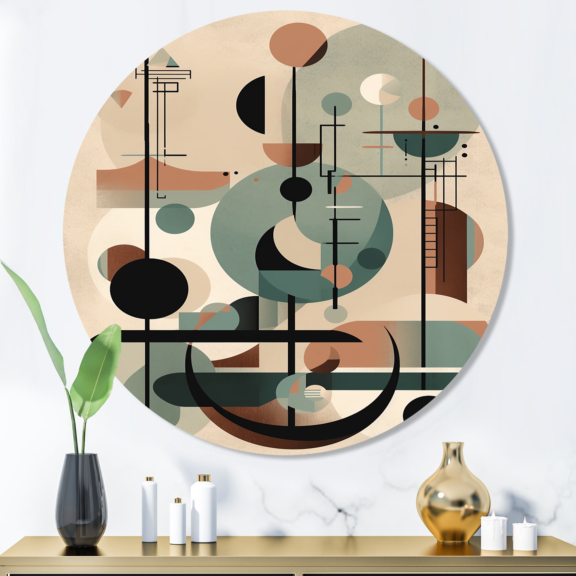 Designart "Mid-Century Object Collage" Modern Midcentury Metal Round ...