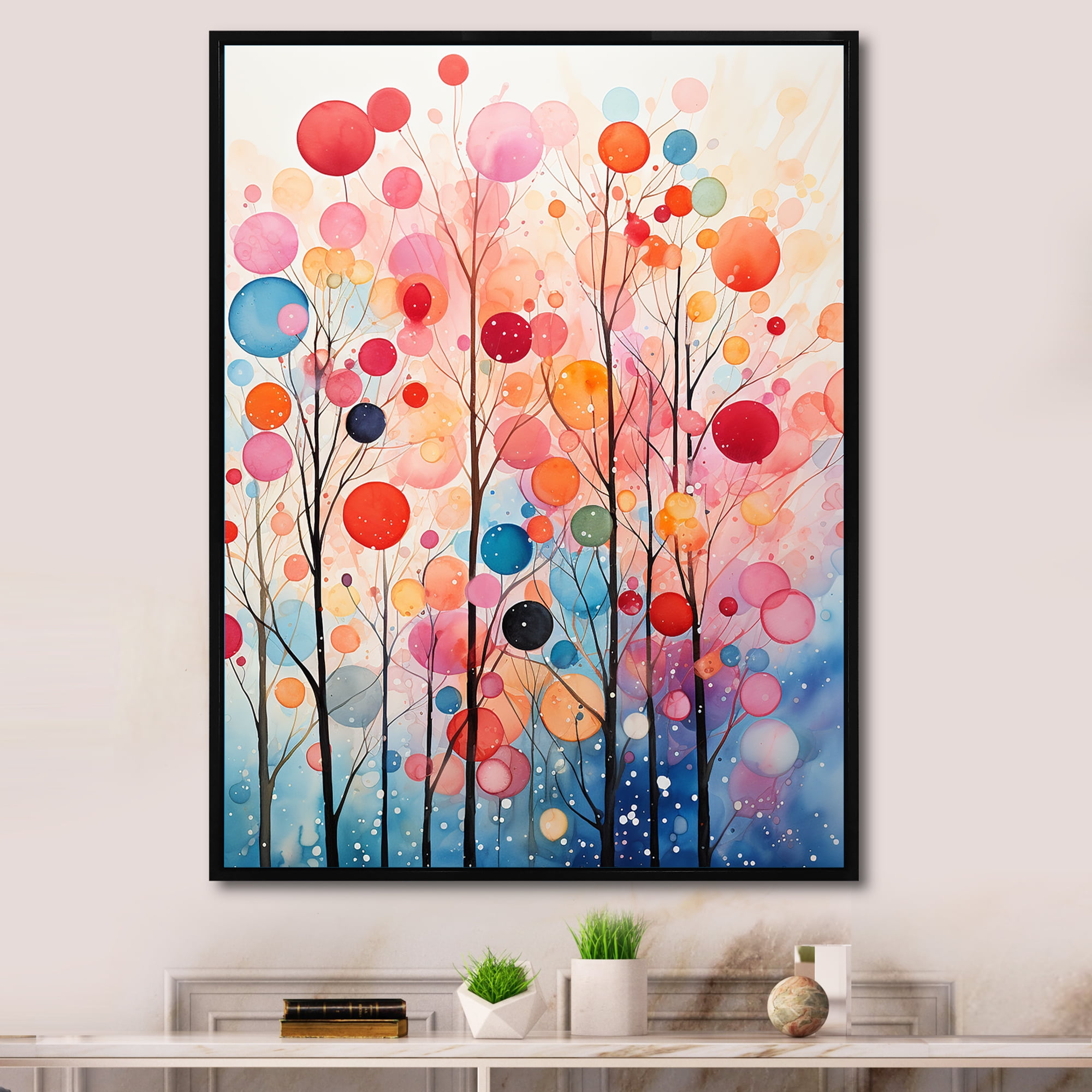 Designart "Mid Century Retro flow III" Abstract Floater Framed Wall Art ...