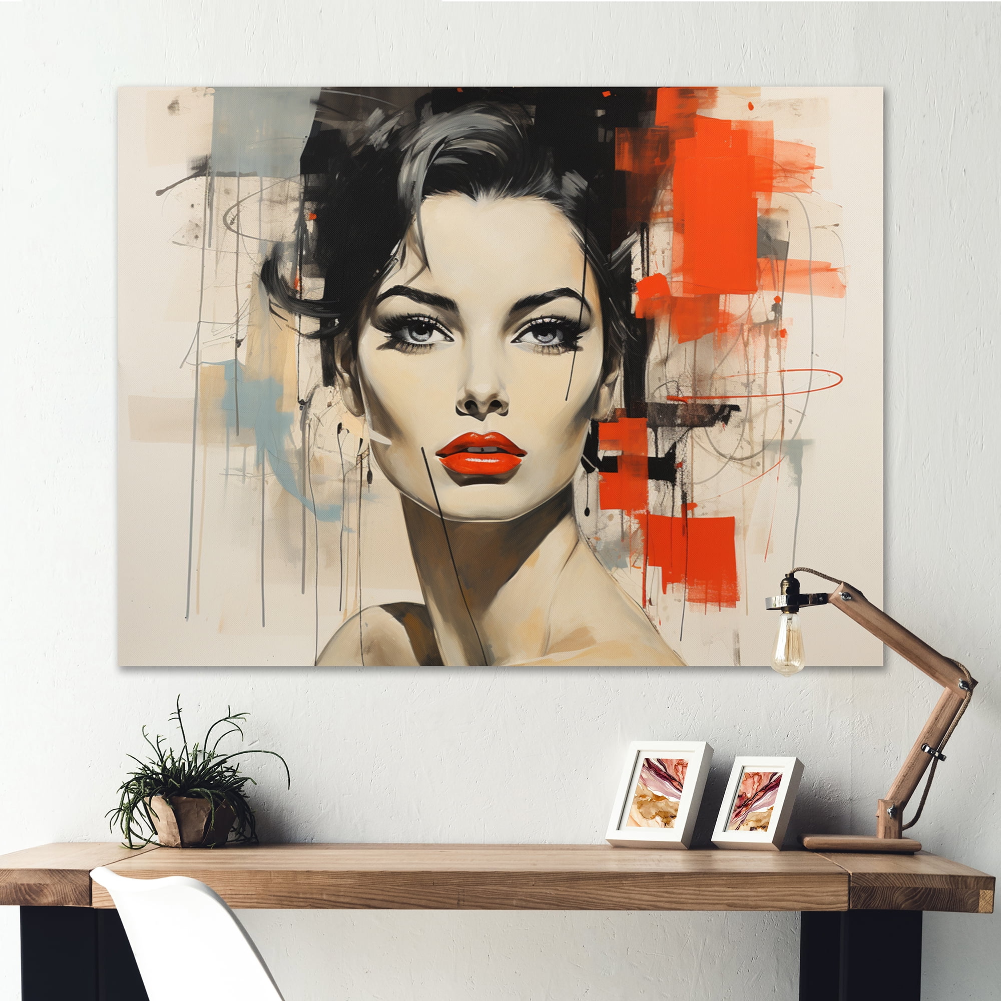 Designart "Midcentury Montage Coral and Black Mid Century" Mid-century ...