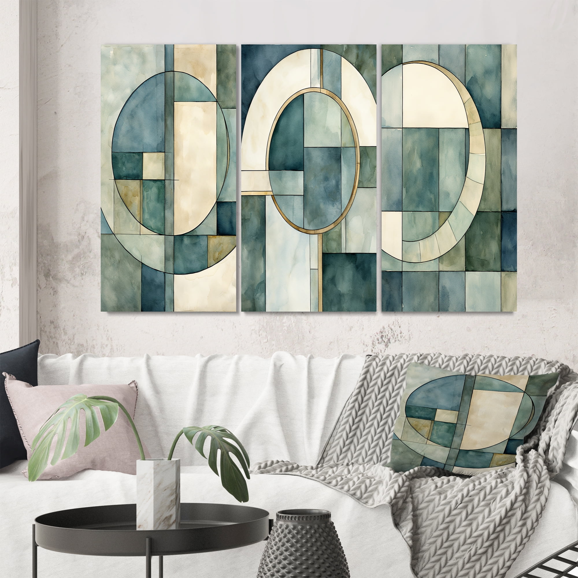 Designart "Midcentury Moon Dreams Retro Blue Abstract II" Abstract ...