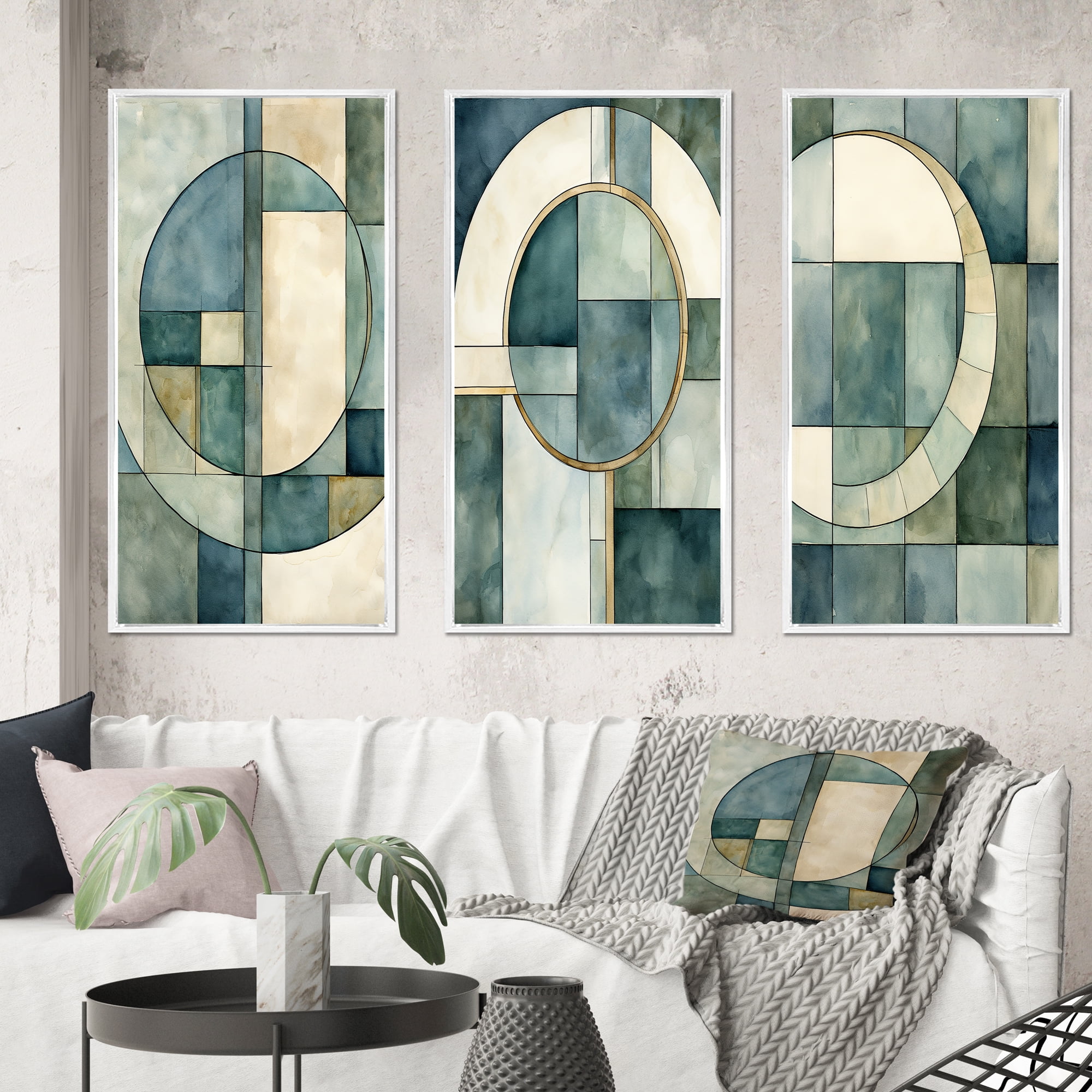 Designart "Midcentury Moon Dreams Retro Blue Abstract II" Abstract ...