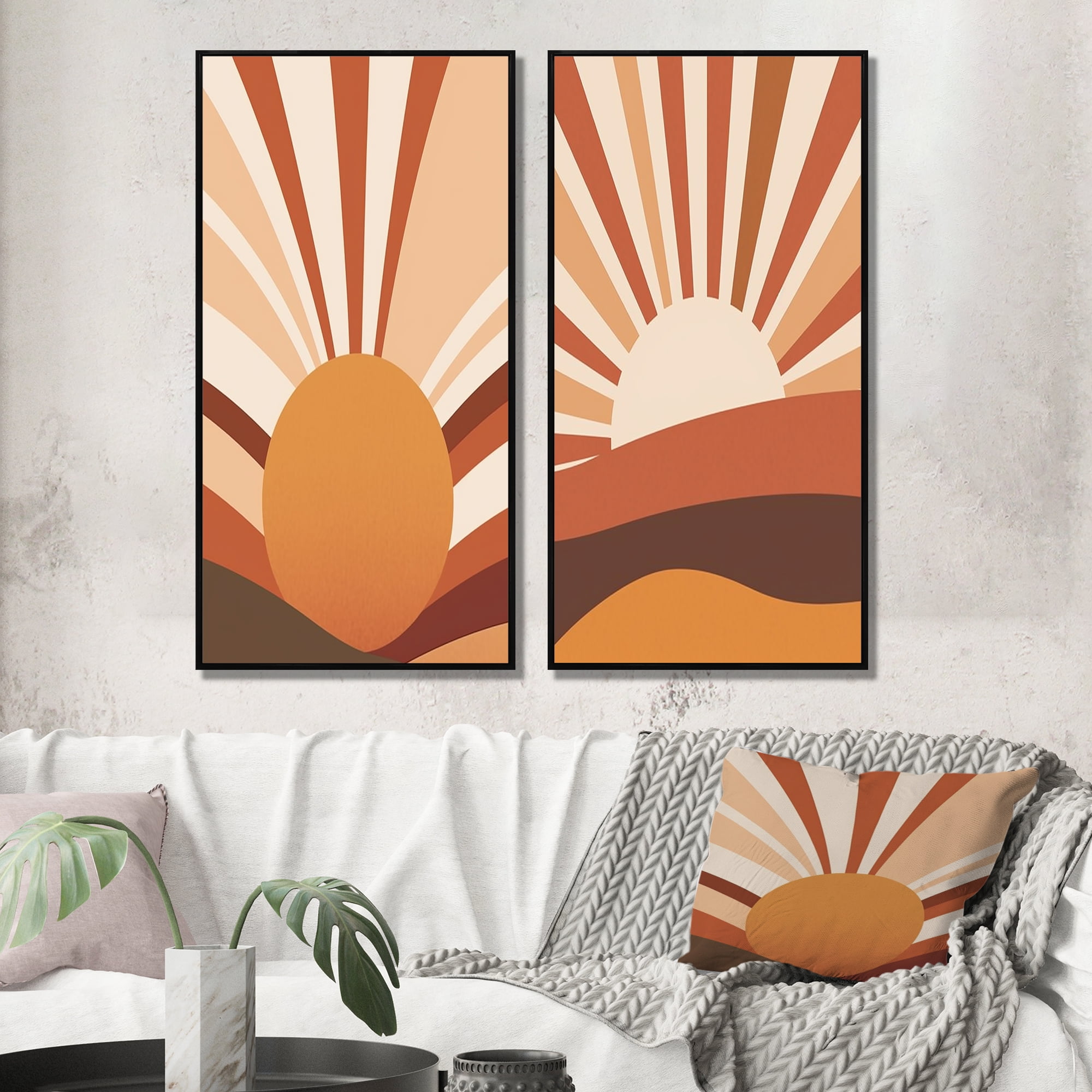 Designart "Midcentury Terracotta Sun Retro Landscape III" Modern ...
