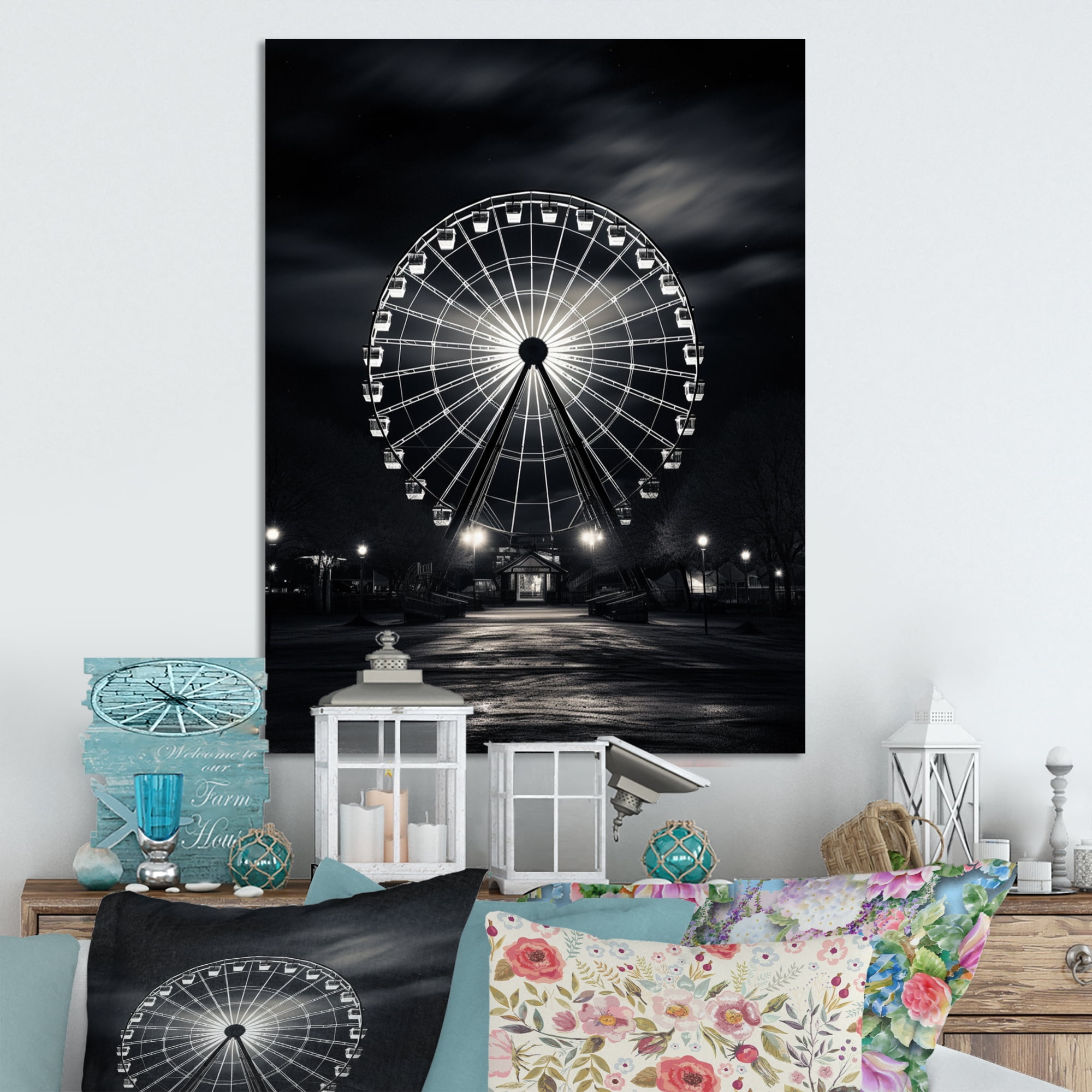 Designart "Midnight Carousel Black Ferris Wheel Elegance I" Cityscapes ...