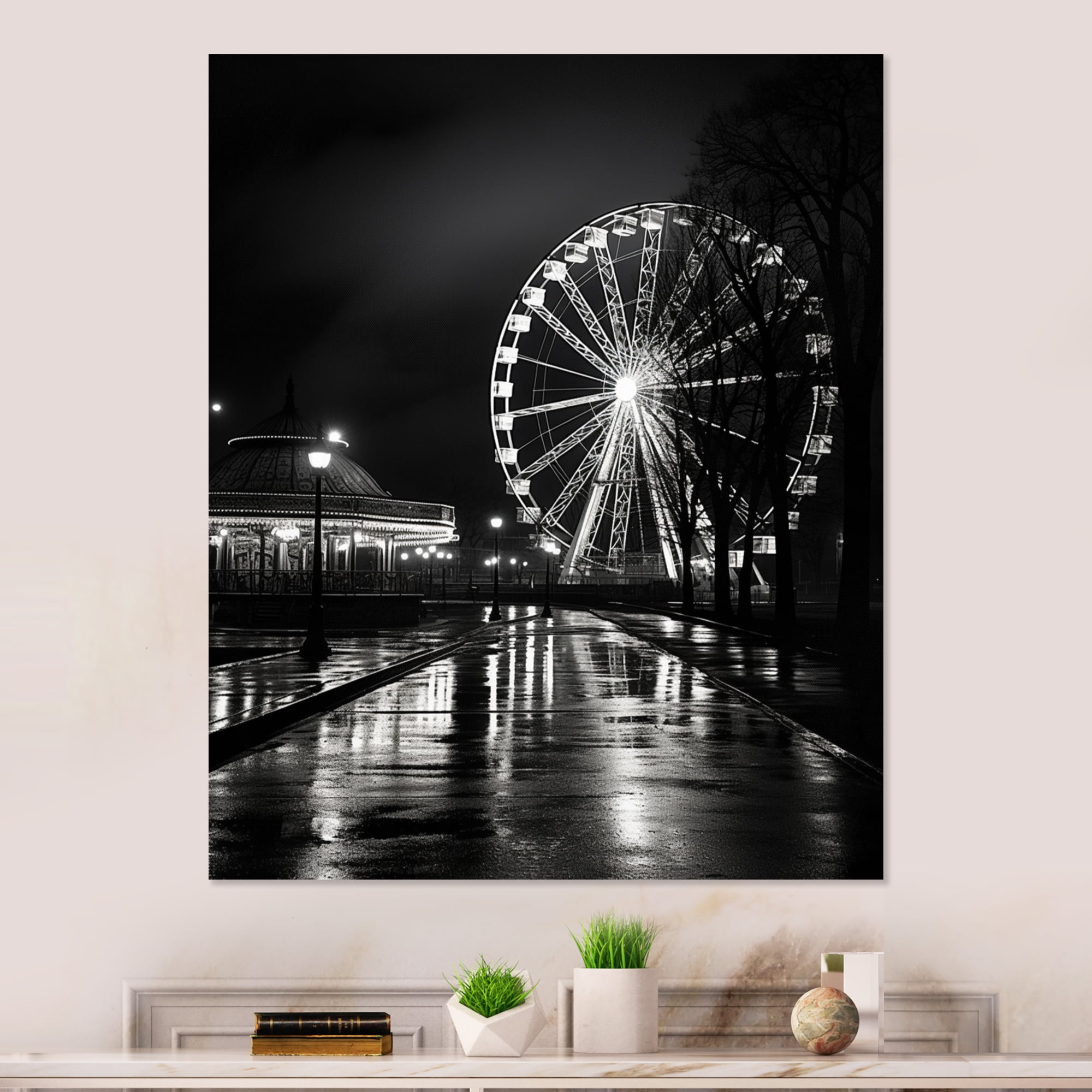Designart "Midnight Carousel Black Ferris Wheel Elegance II" Amusement ...