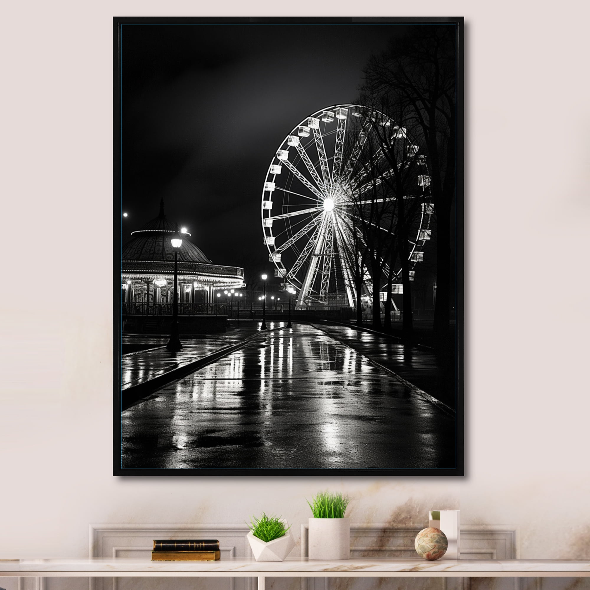 Designart "Midnight Carousel Black Ferris Wheel Elegance II" Cityscapes ...