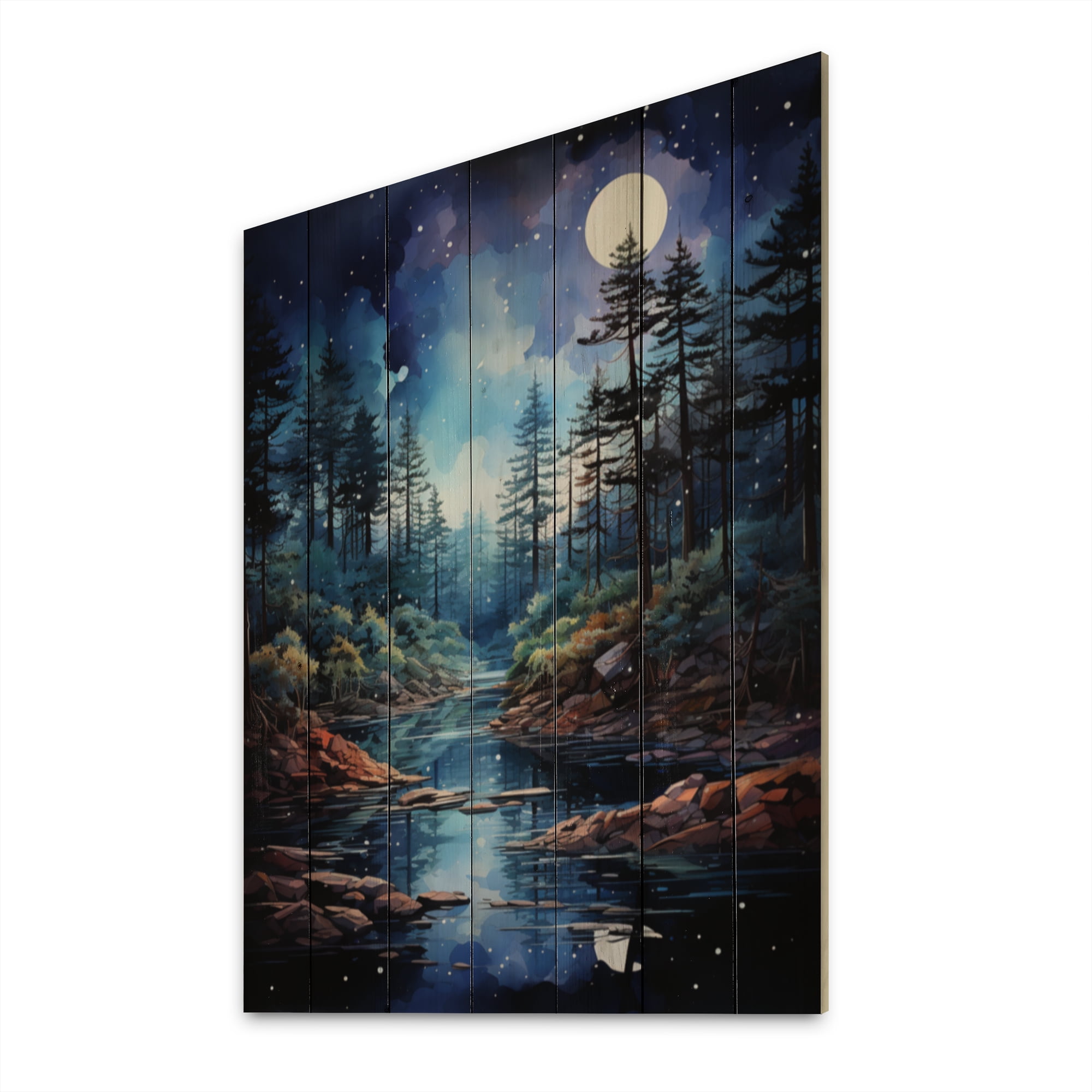 Designart "Midnight Serenity Blue Pine Tree Landscape I" Floral Print ...