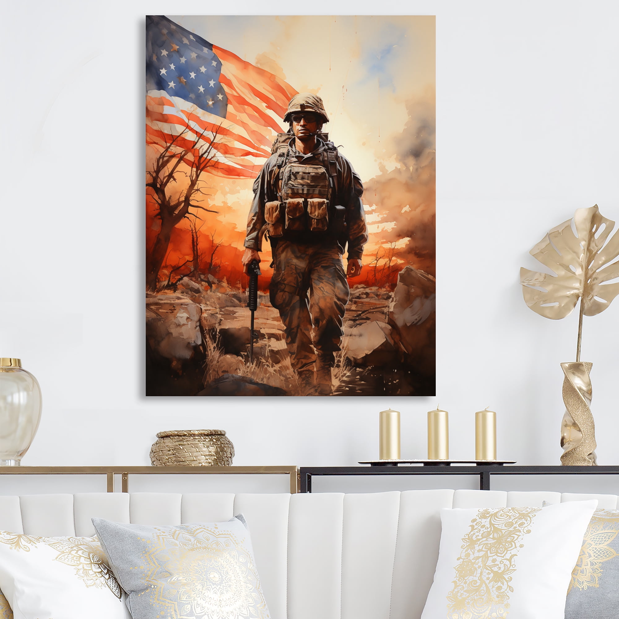 Designart "Military Soldier Duty and Honor" Army Metal Art Living Room ...