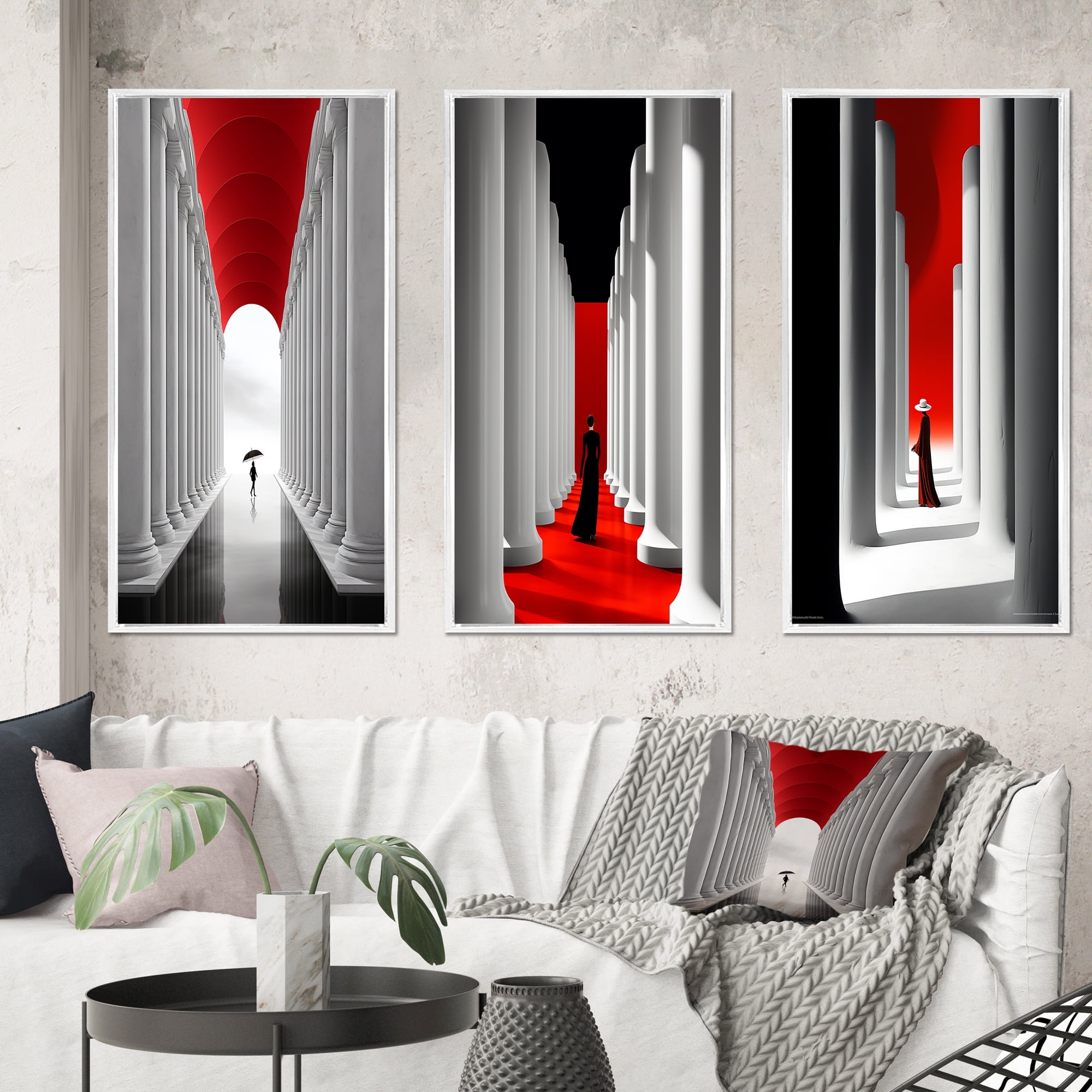 Designart "Minimal Architecture The Red Umbrella" Abstract Landscape ...
