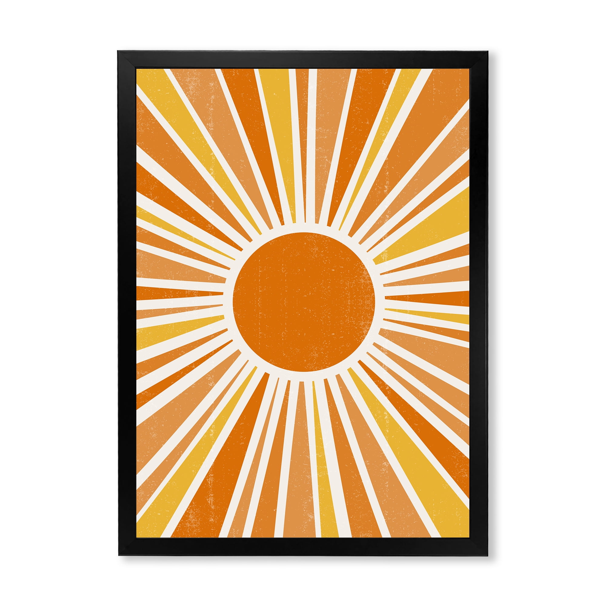 Designart 'Minimal Bright Shining Orange Sun Rays I' Modern Framed Art ...