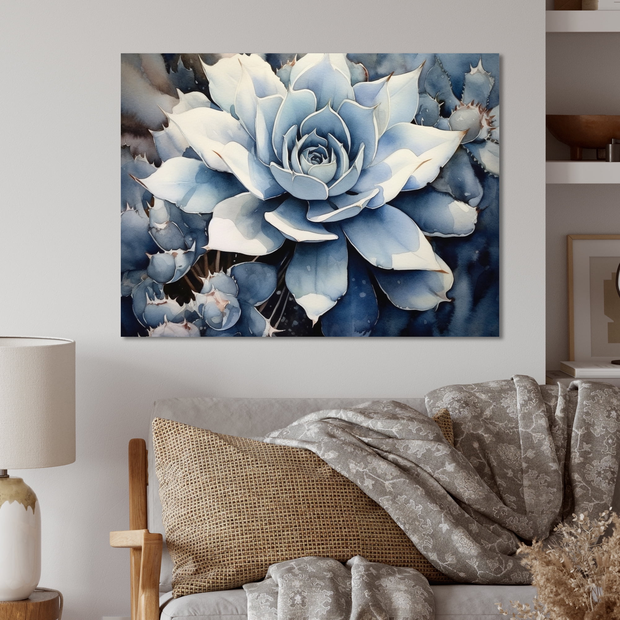 Designart "Minimal Collage of Blue and White Cacti I" Floral Metal Wall ...