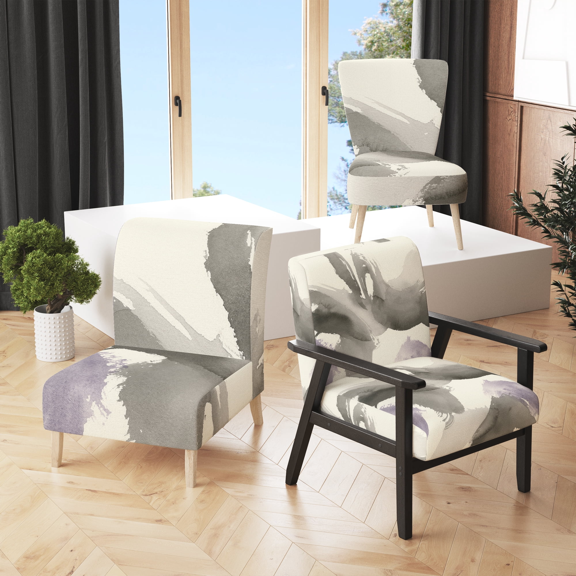 Designart "Minimal Geometric Gesture IV" Upholstered Transitional ...