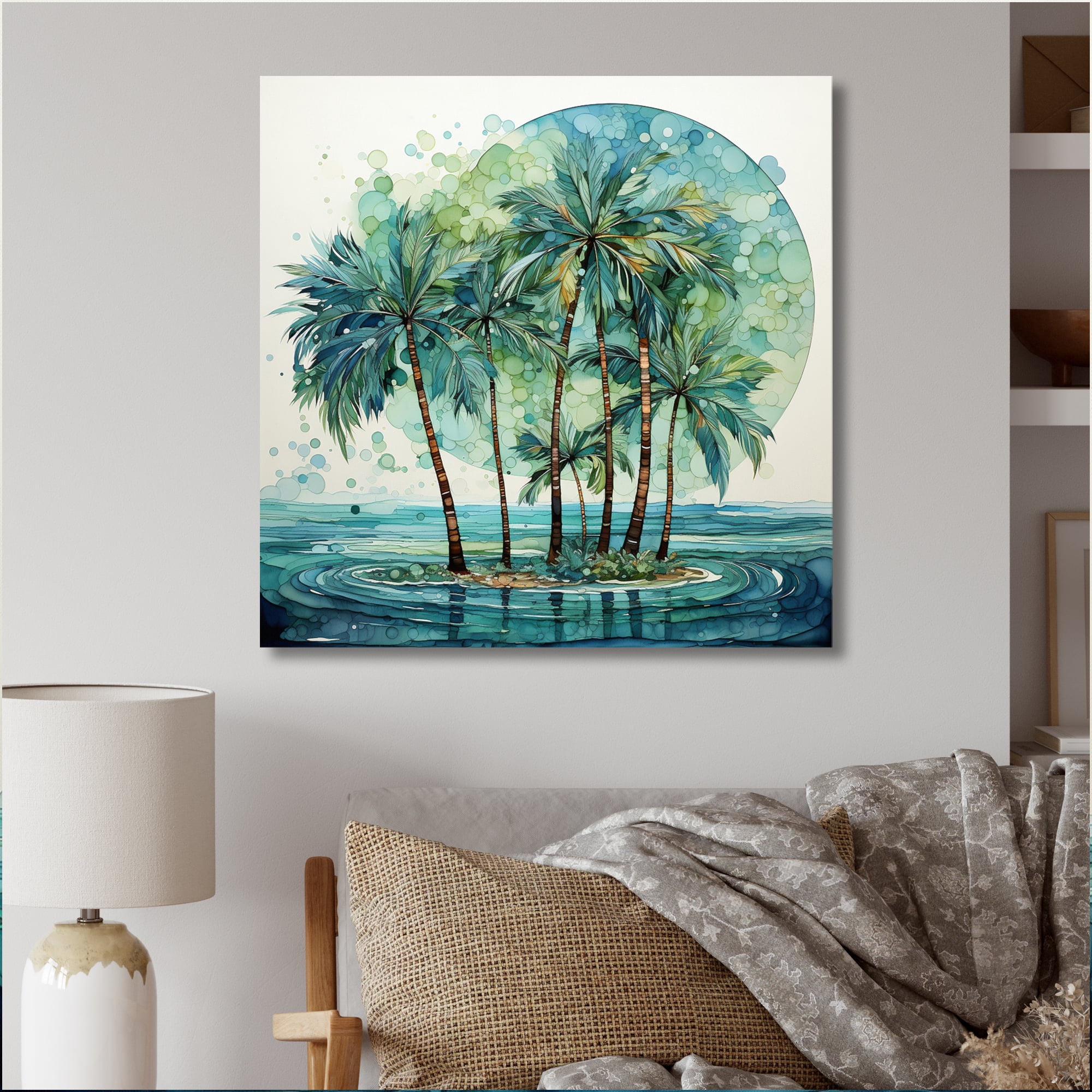 Designart "Minimalims Palm Trees Green III" Floral Metal Wall Art ...