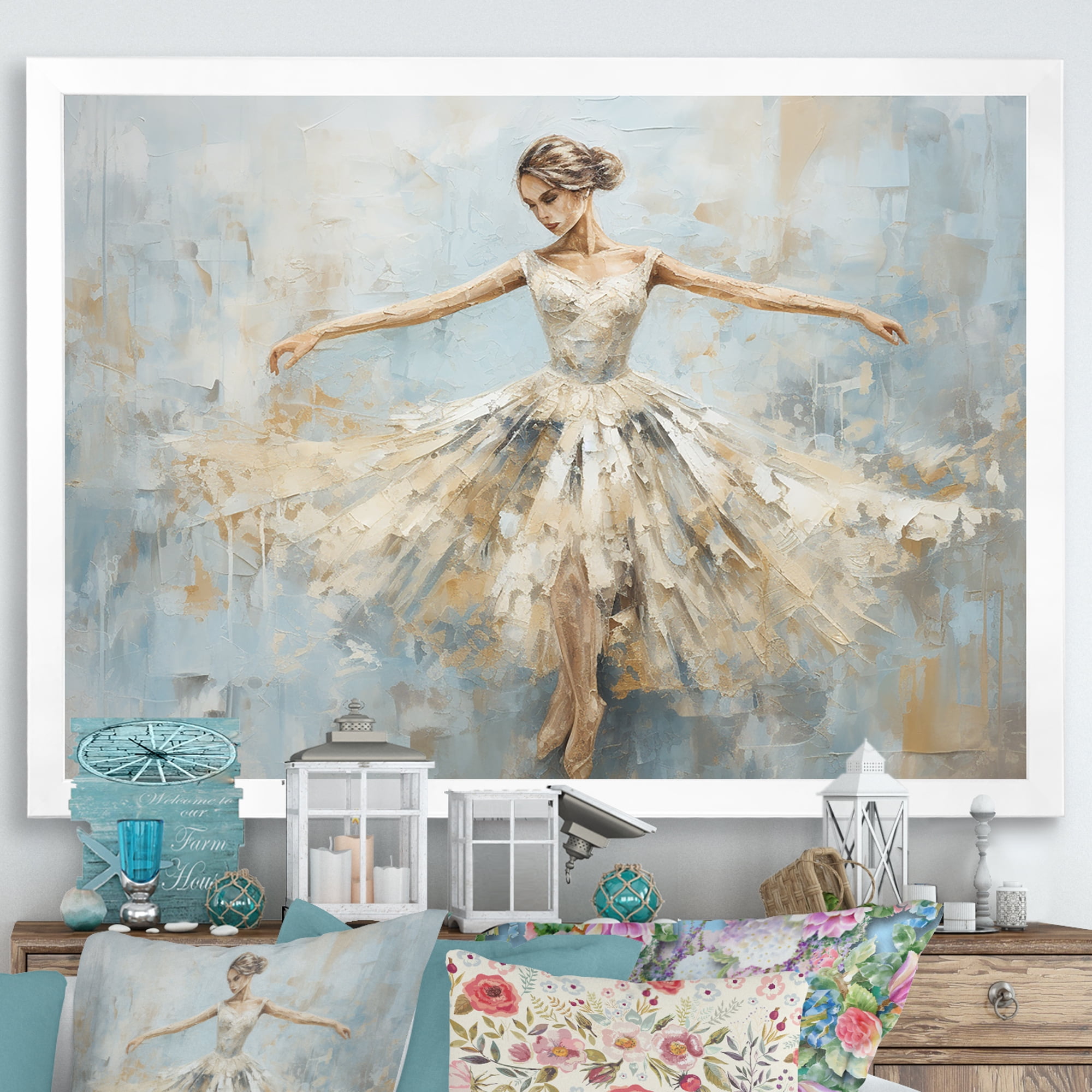 Designart "Minimalism Ballerina In Beige And Gold" Ballet Picture ...