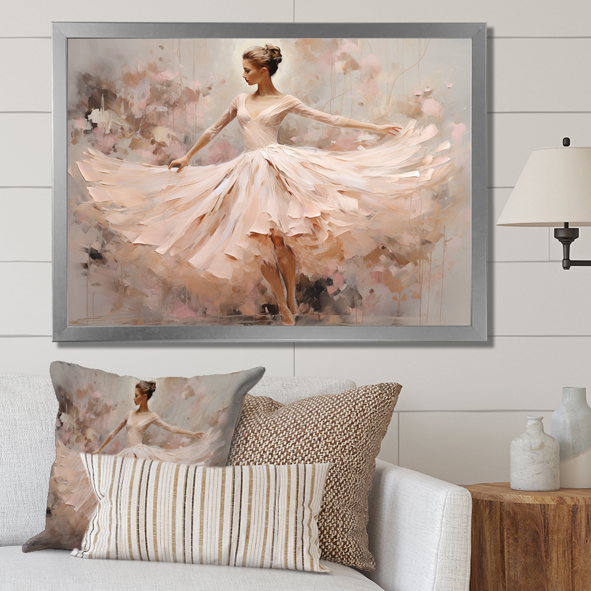 Designart "Minimalism Ballerina In Beige And Gold I" Ballet Picture ...