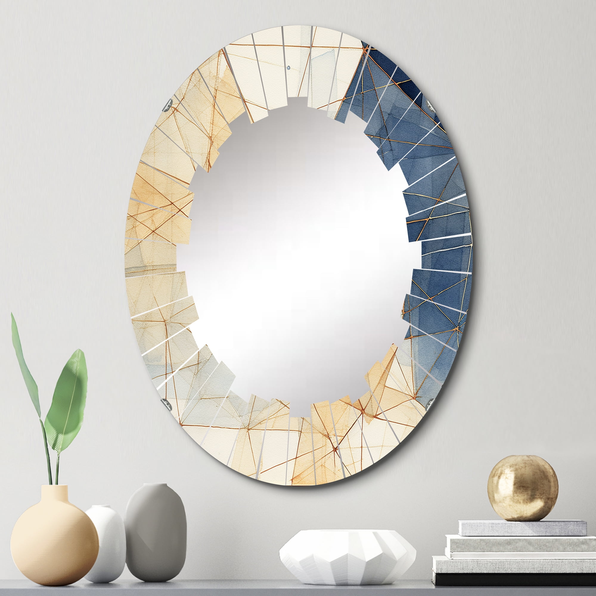 Designart "Minimalism in Blue and Gold II" Abstract Shapes Round Wall ...