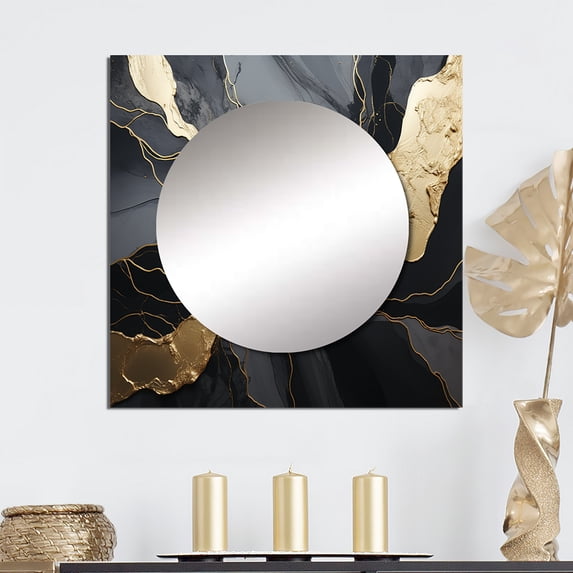 Designart "Minimalism Chrome Black And Gold Potteries" abstract spirals ...