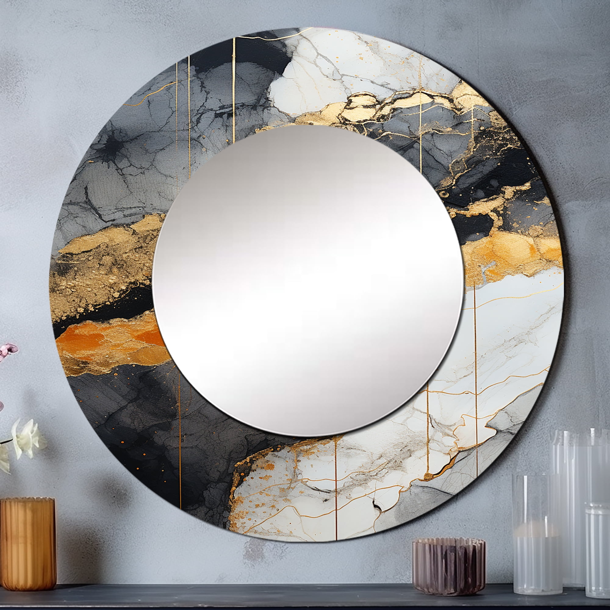 Designart "Minimalism Chrome Gold And Orange Potteries" Abstract ...