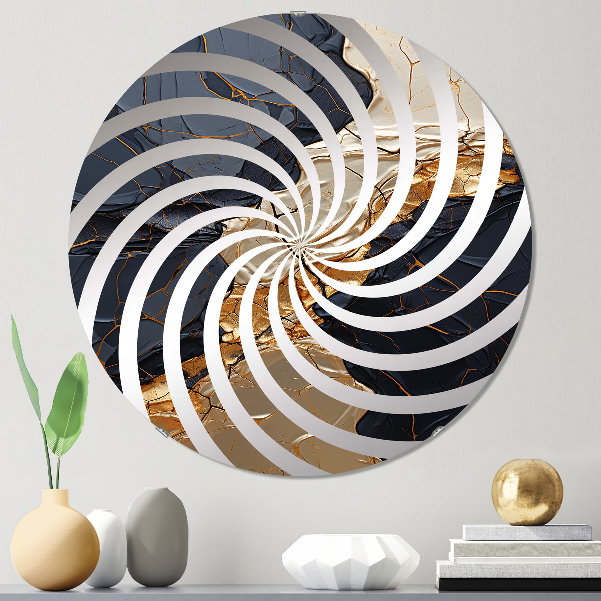 Designart "Minimalism Chrome Gold and Black Potteries II" Abstract ...