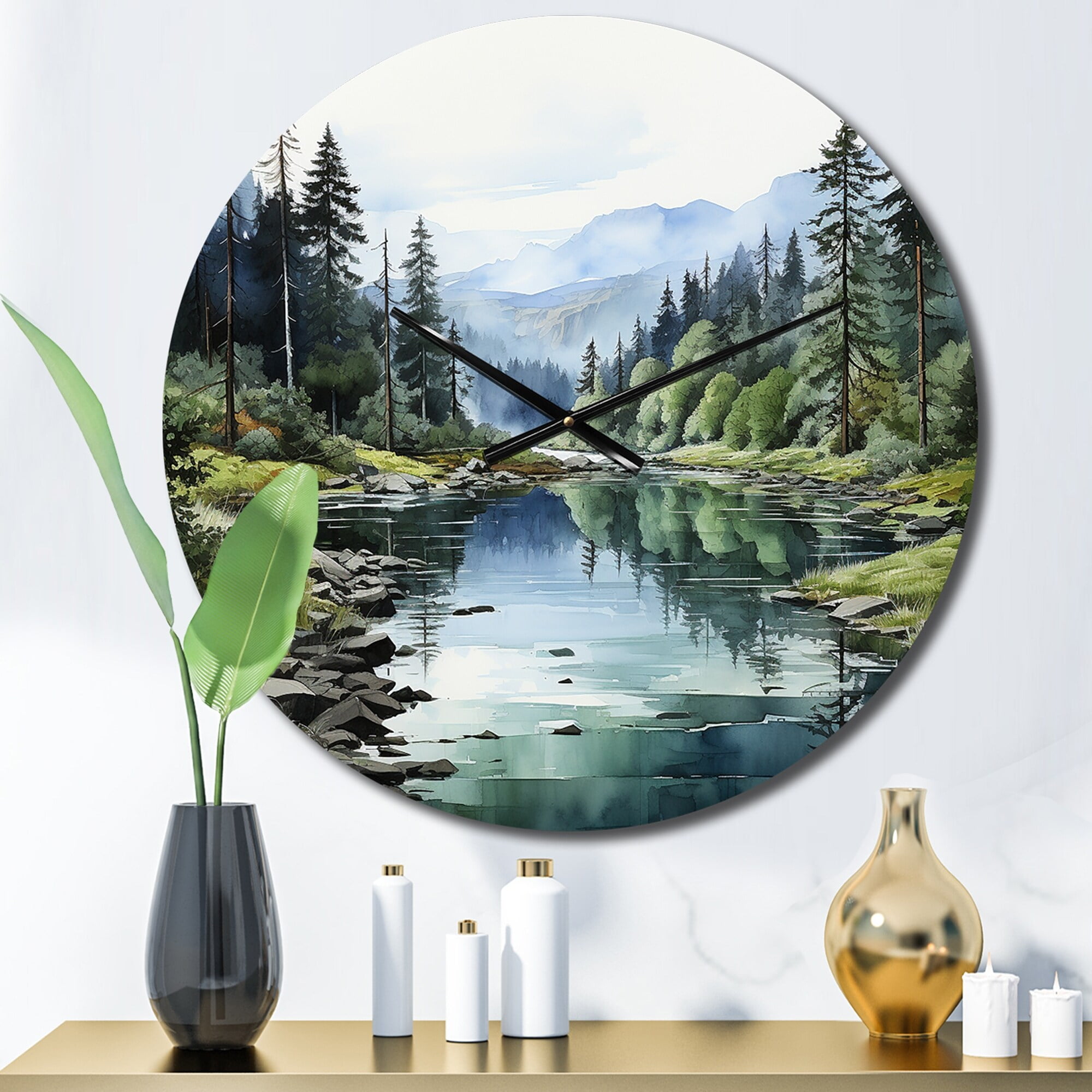 Designart "Minimalism Forest Reflections in Green Blue" Minimalism ...