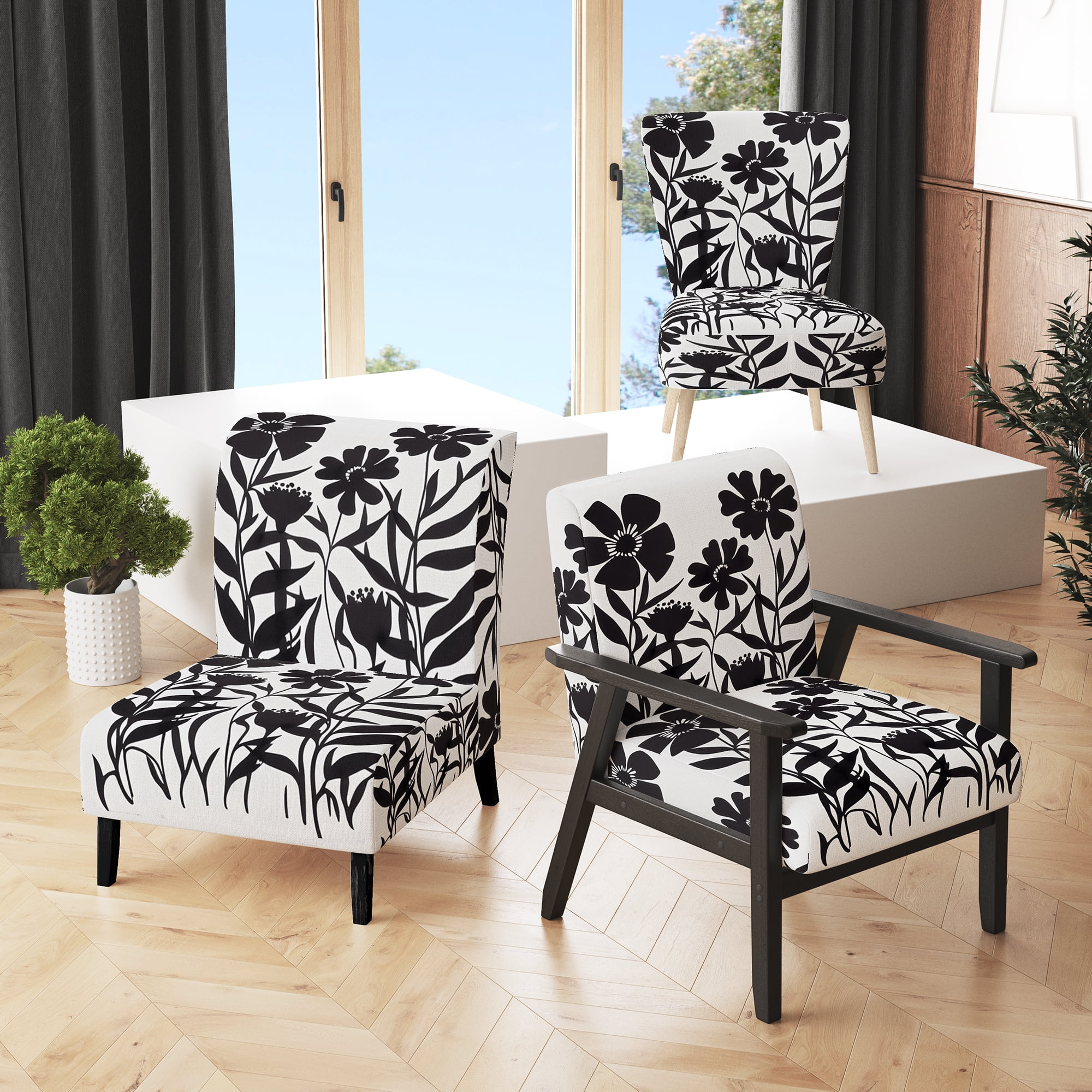 Designart "Minimalism Leaves Floral Pattern" Upholstered Traditional ...