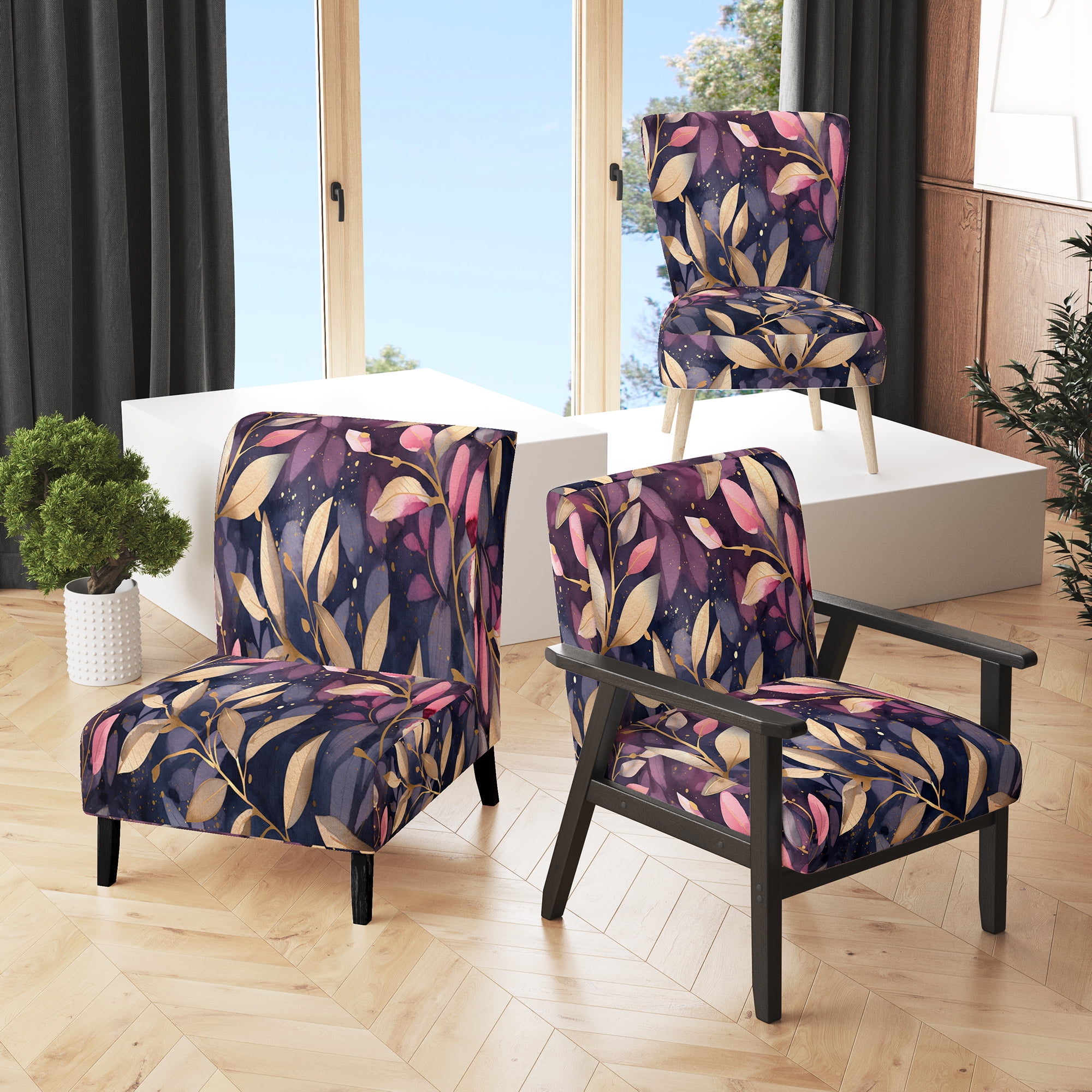Designart "Minimalism Leaves Floral Pattern" Upholstered Traditional ...