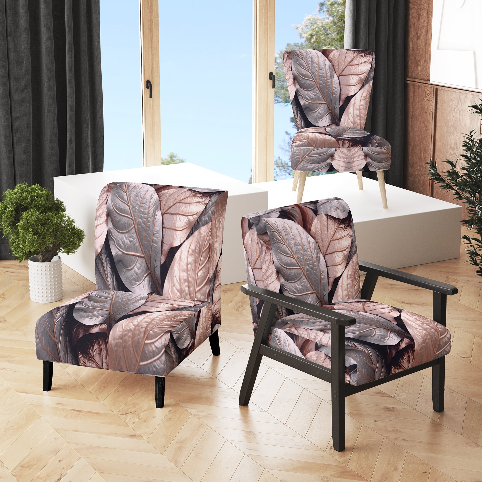 Designart "Minimalism Leaves Floral Pattern" Upholstered Traditional ...