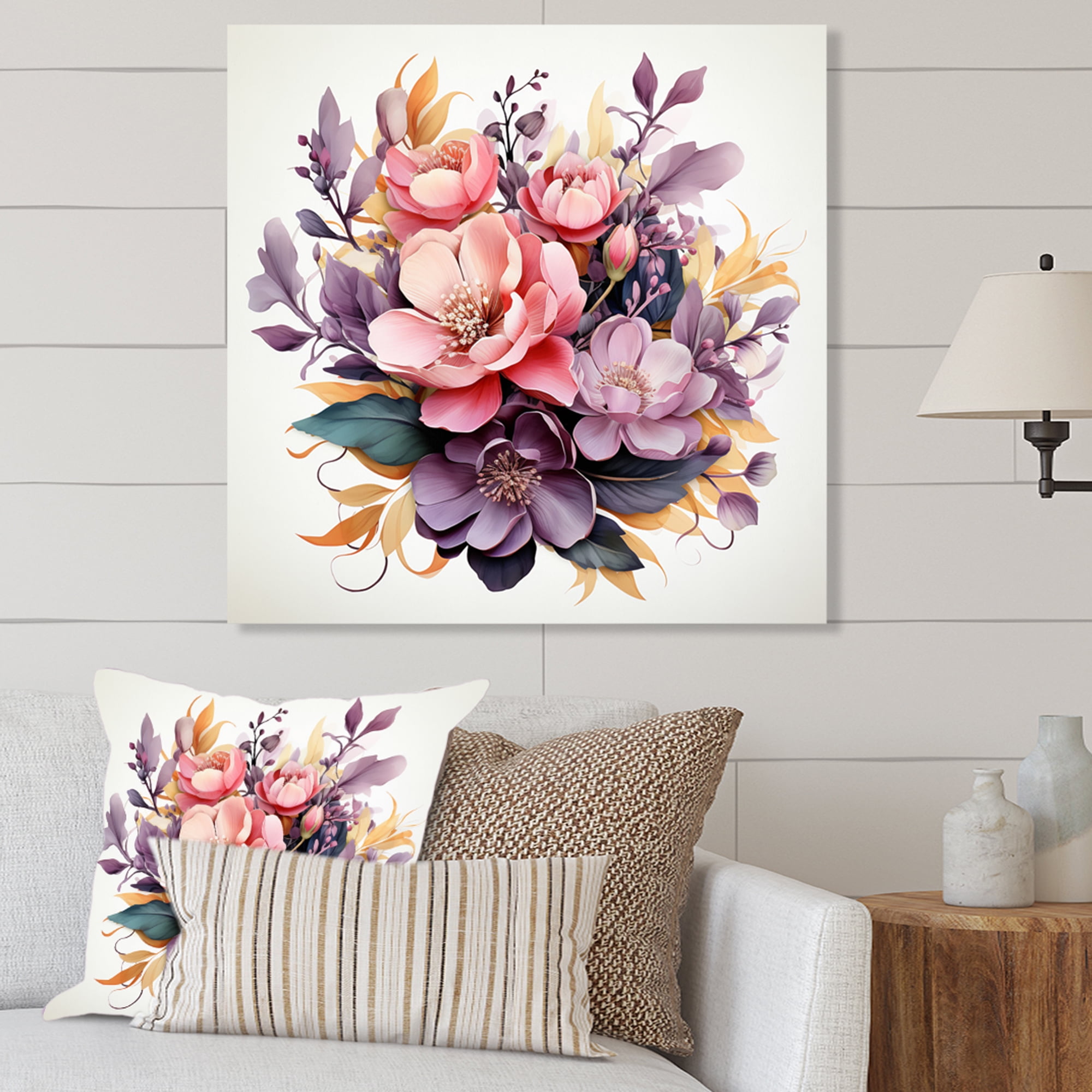 Designart "Minimalism Meets Color in a Bouquet I" Floral Metal Wall Art ...
