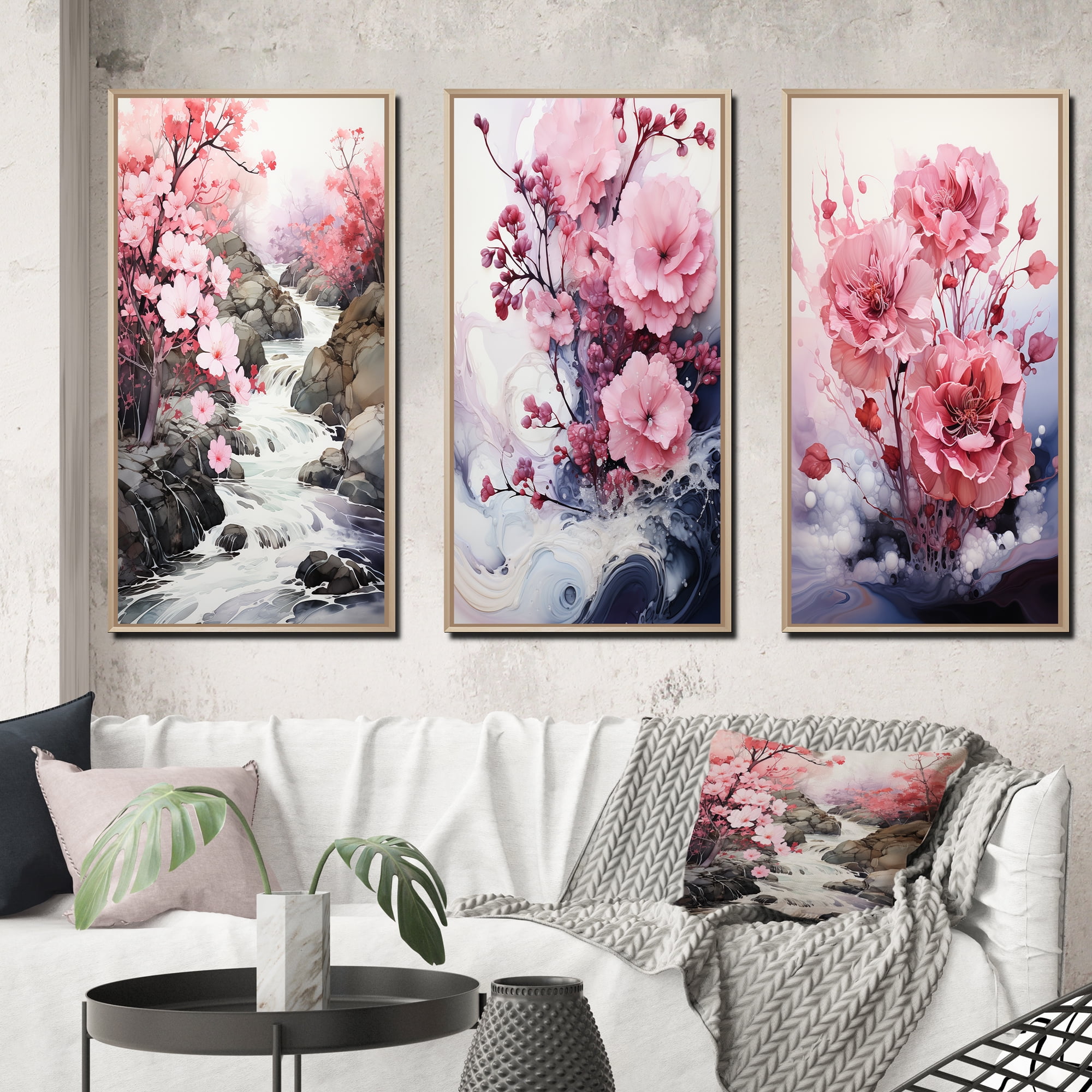 Designart "Minimalism Serenity In River in Pink and Grey" Landscape ...