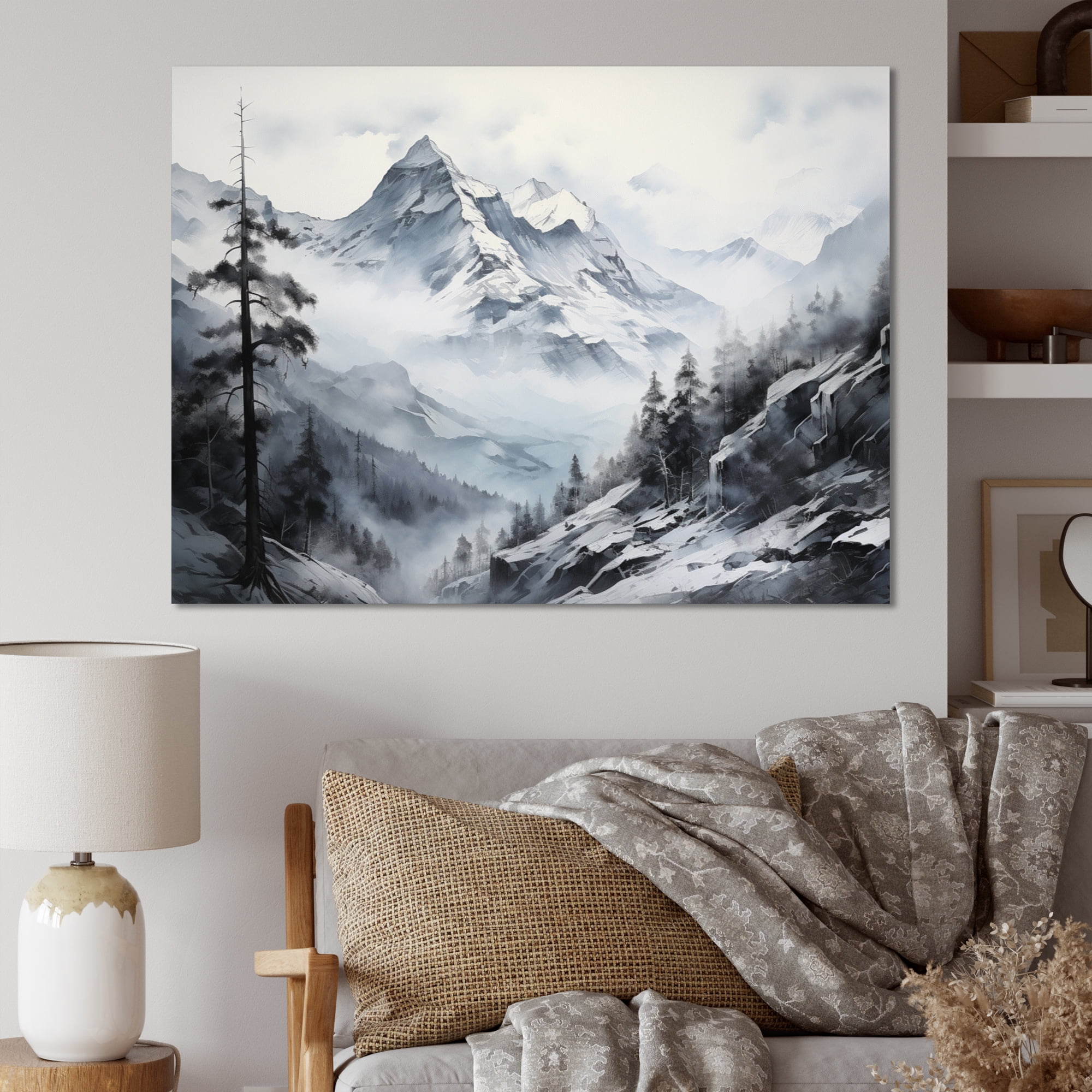 Designart "Minimalism Winter Mountains Summit painting II" Landscapes ...