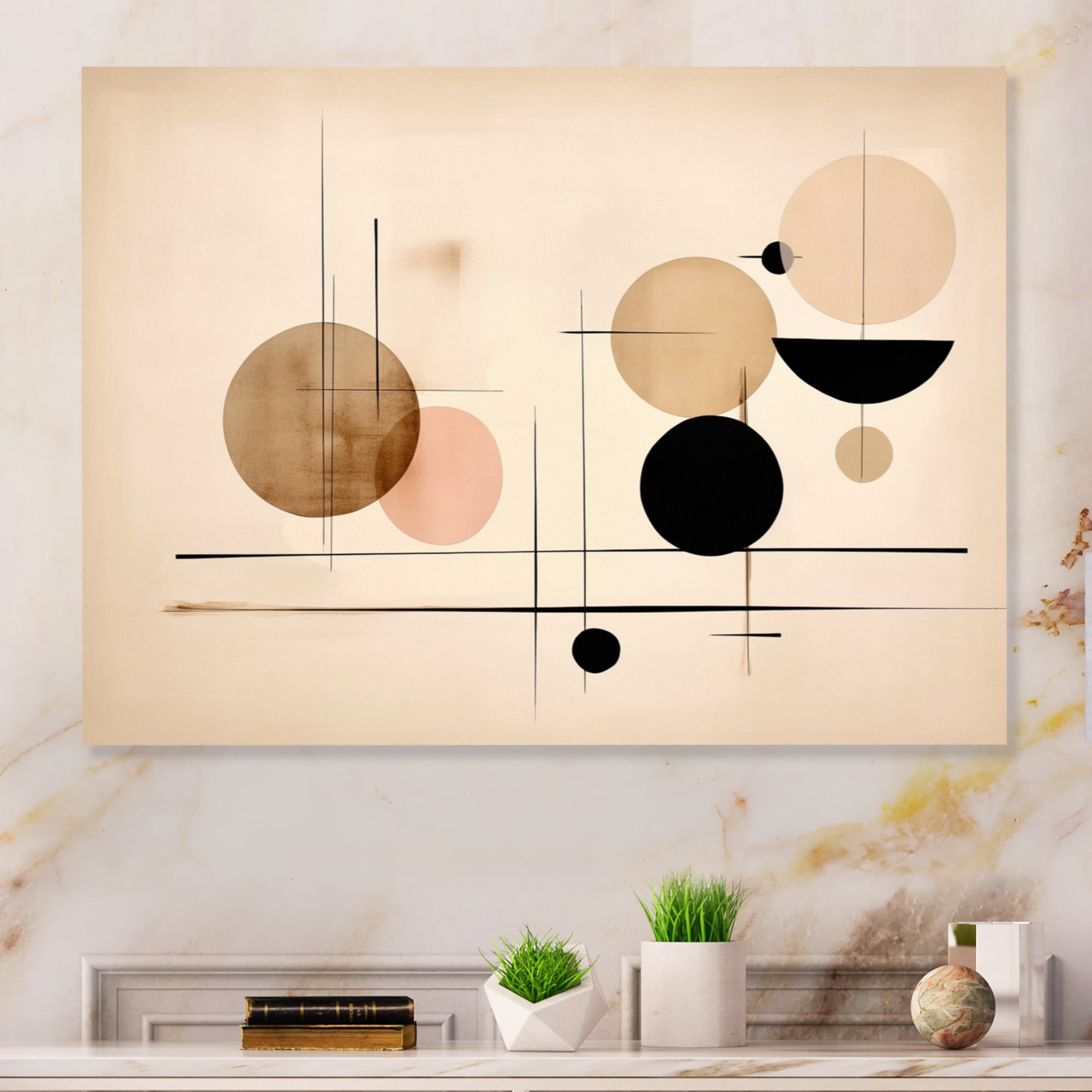 Designart "Minimalist Abstraction Beige Geometry In Motion X" Abstract ...