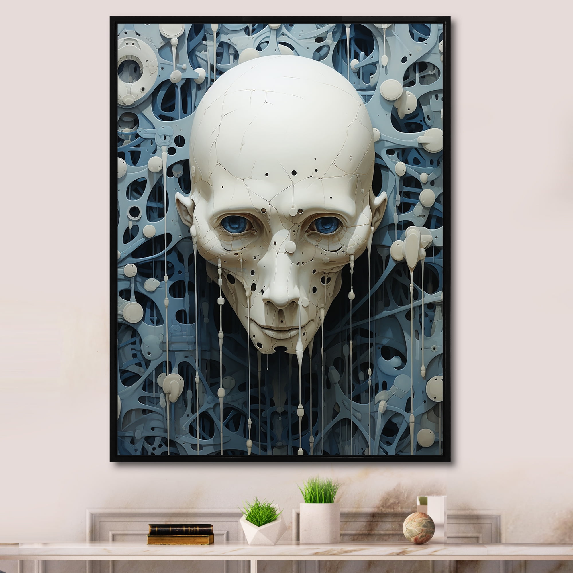 Designart "Minimalist Alien Skull Art" Aliens Floater Framed Wall Art ...