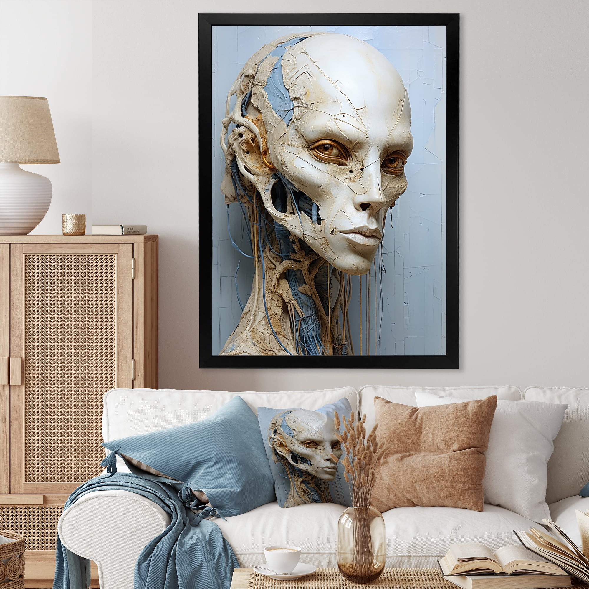 Designart "Minimalist Alien Skull Art I" Aliens Picture Framed Canvas ...
