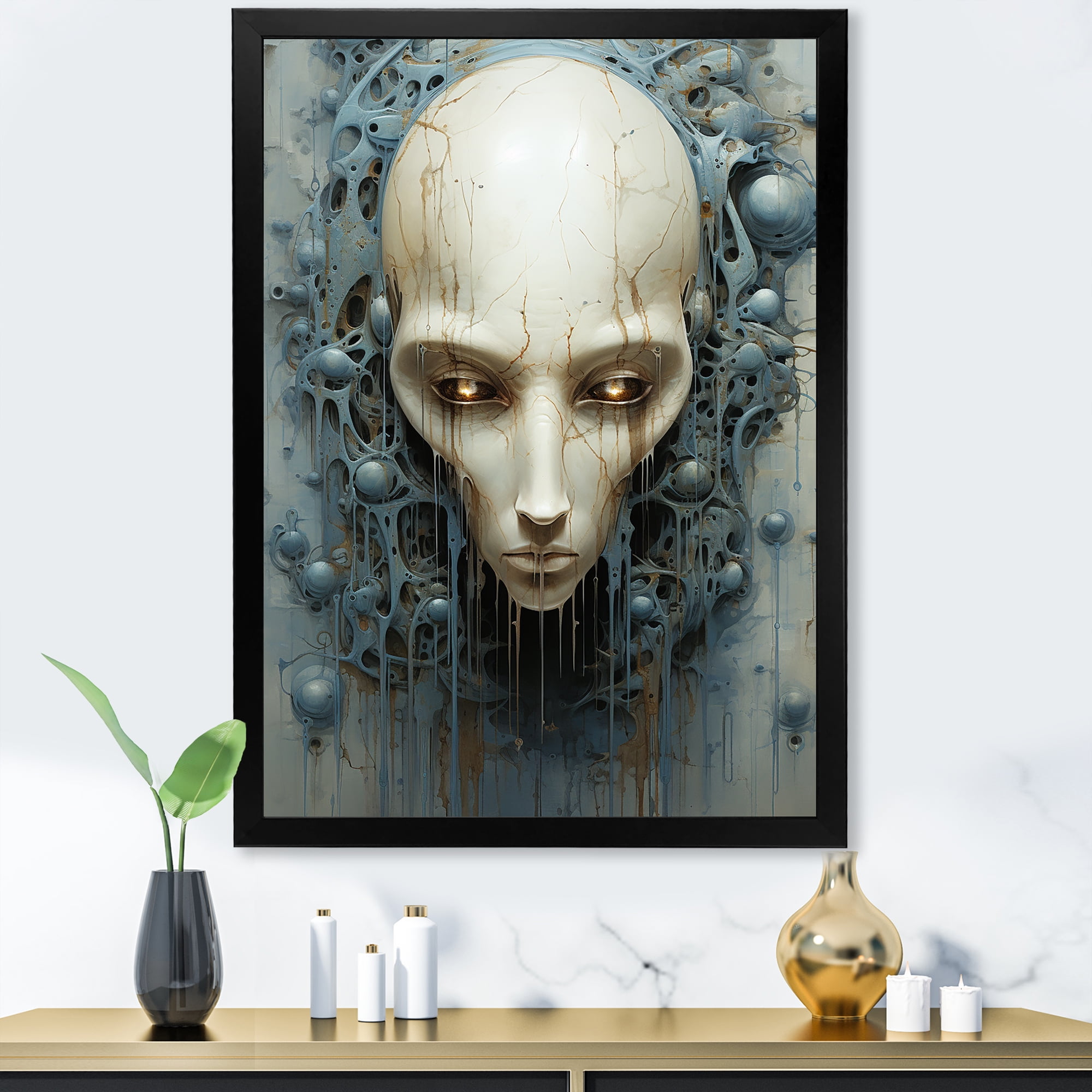 Designart "Minimalist Alien Skull Art II" Aliens Picture Framed Canvas ...