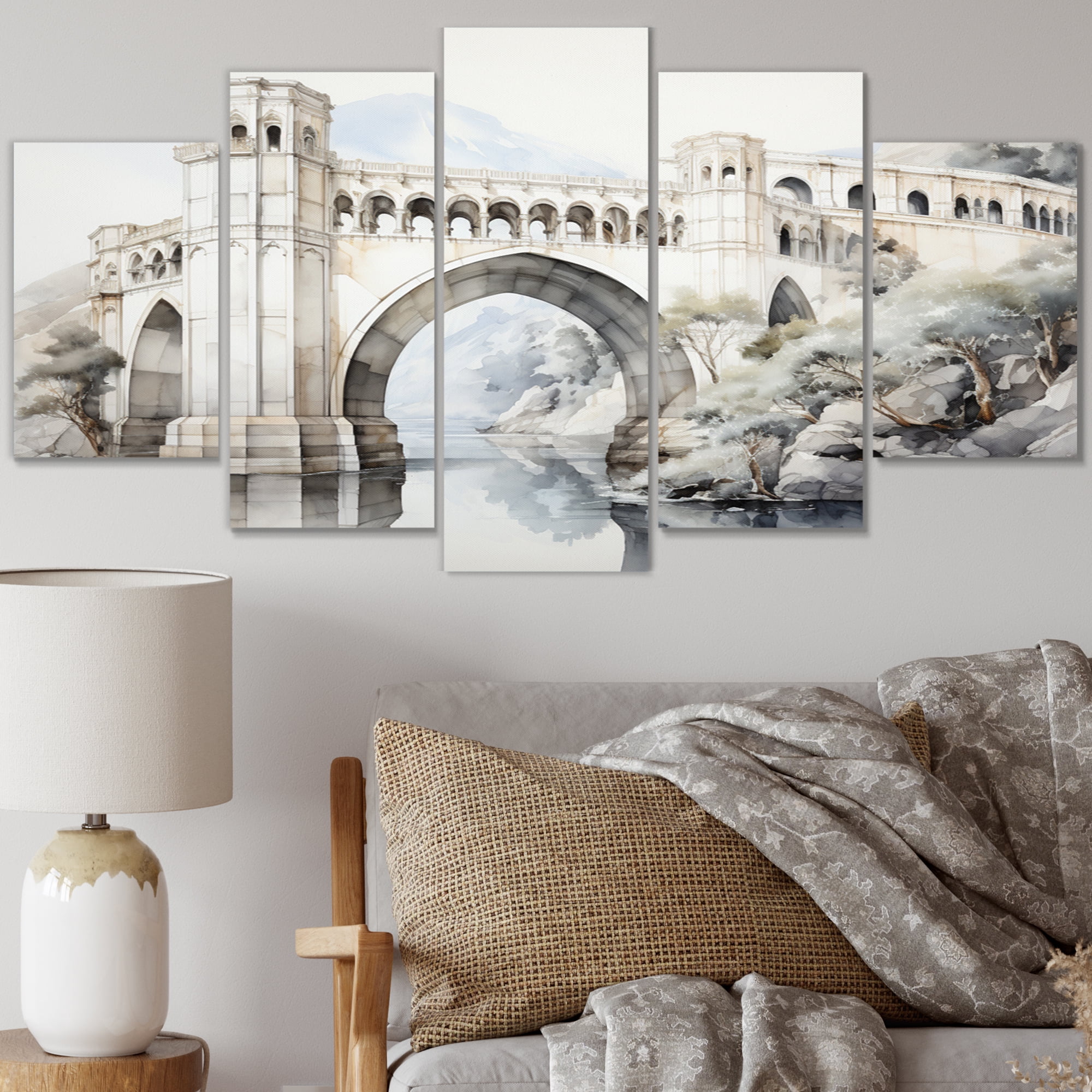 Designart "Minimalist Archway Grey Bridge I" Architecture Metal Art ...