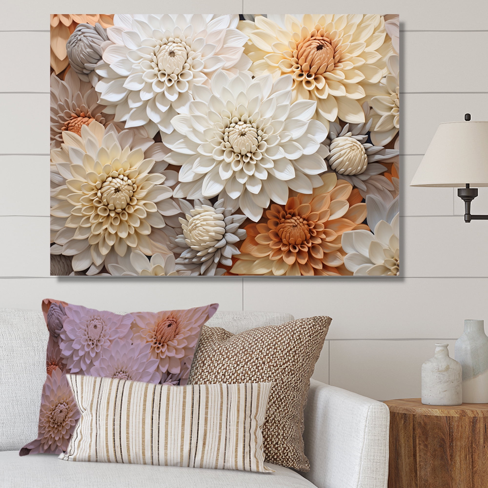 Designart "Minimalist Beige And White Mums Painting II" Mums Canvas ...