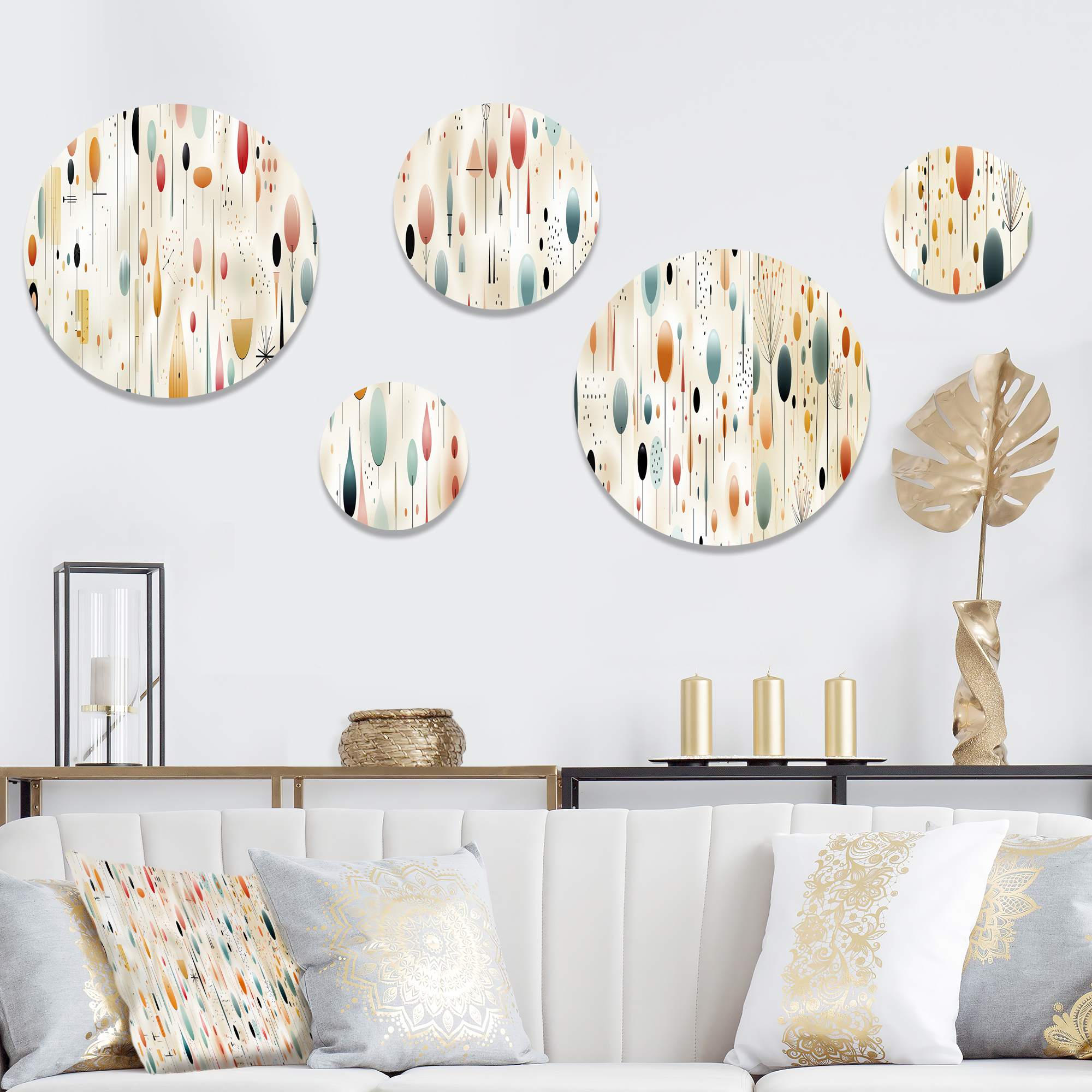 Designart "Minimalist Beige Fernscape" Geometric Round Wall Art Set Of ...