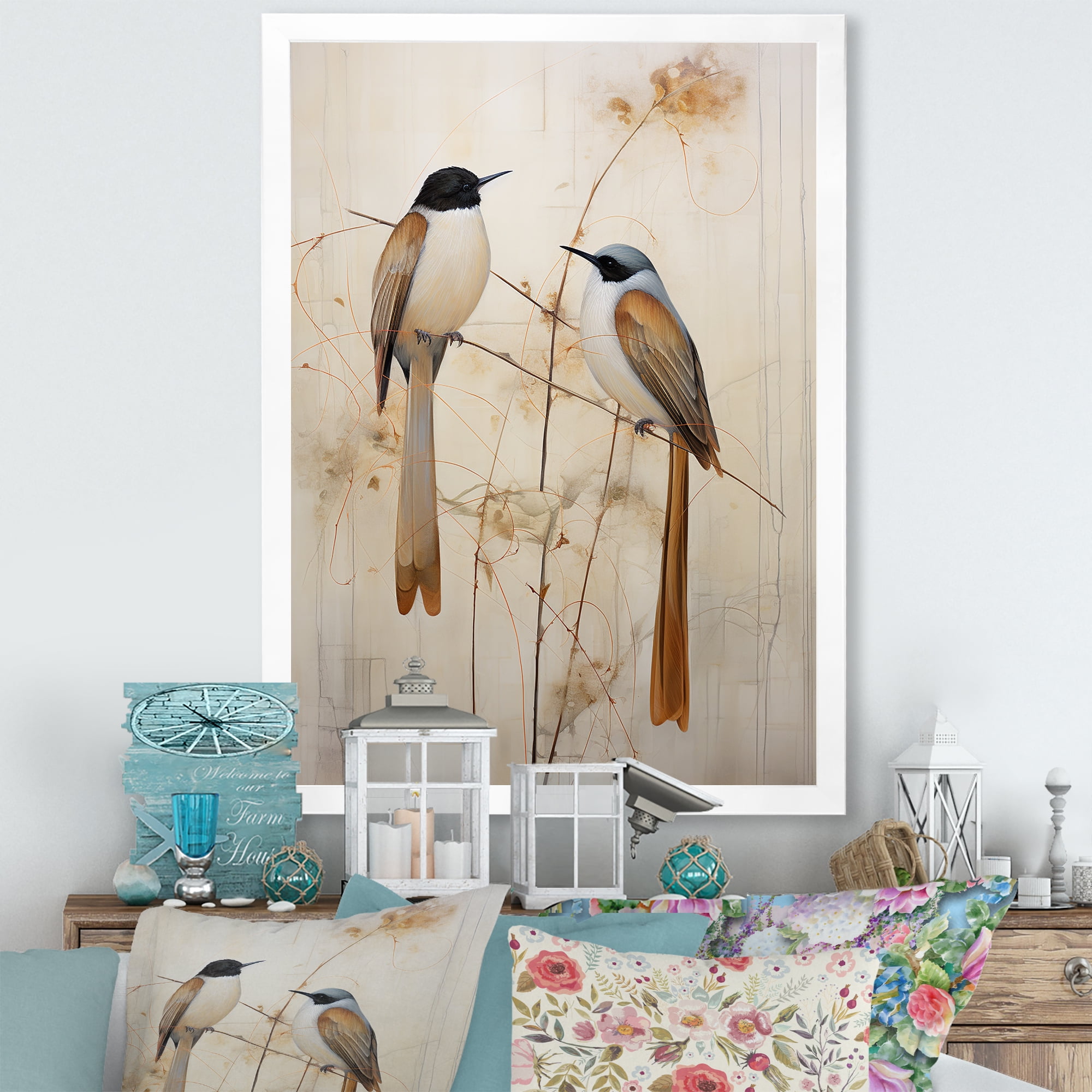 Designart "Minimalist Birds Of Paradise On Floral Limb III" Birds Of ...