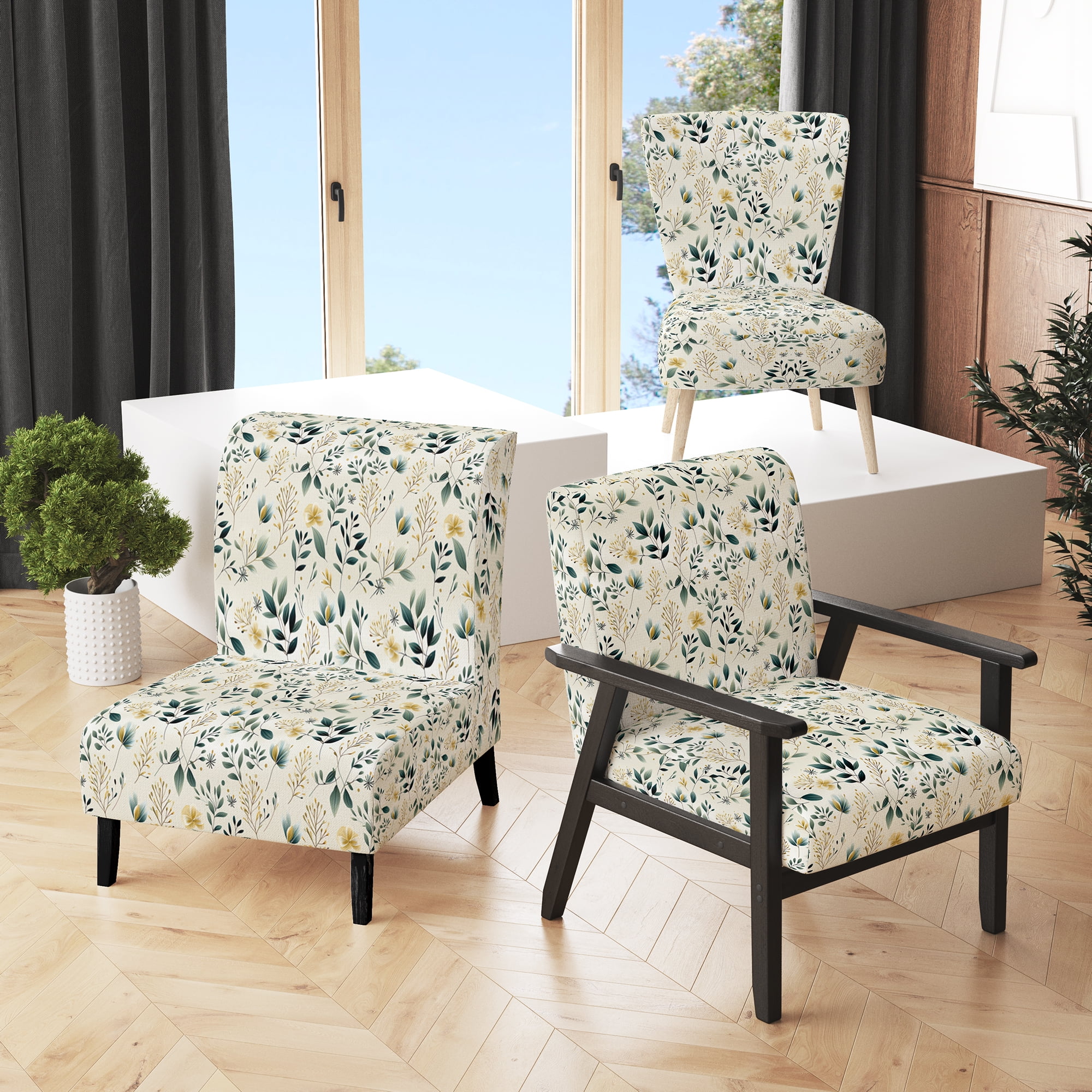 Designart "Minimalist Botanicals III" Upholstered Botanical Accent ...