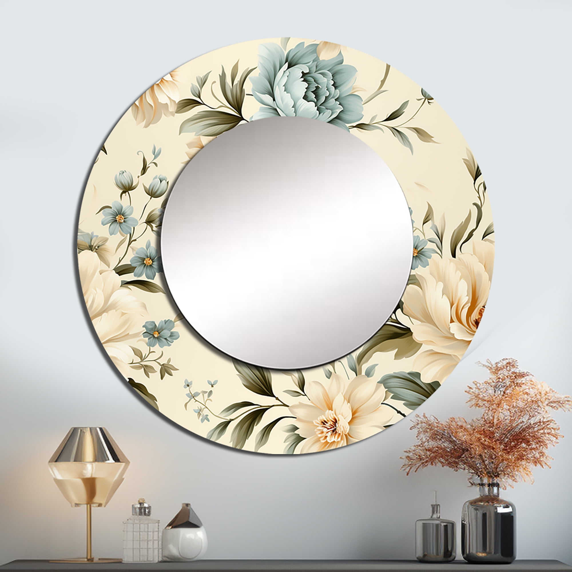 Designart "Minimalist Chicn Victorian Style II" Floral Round Mirror ...