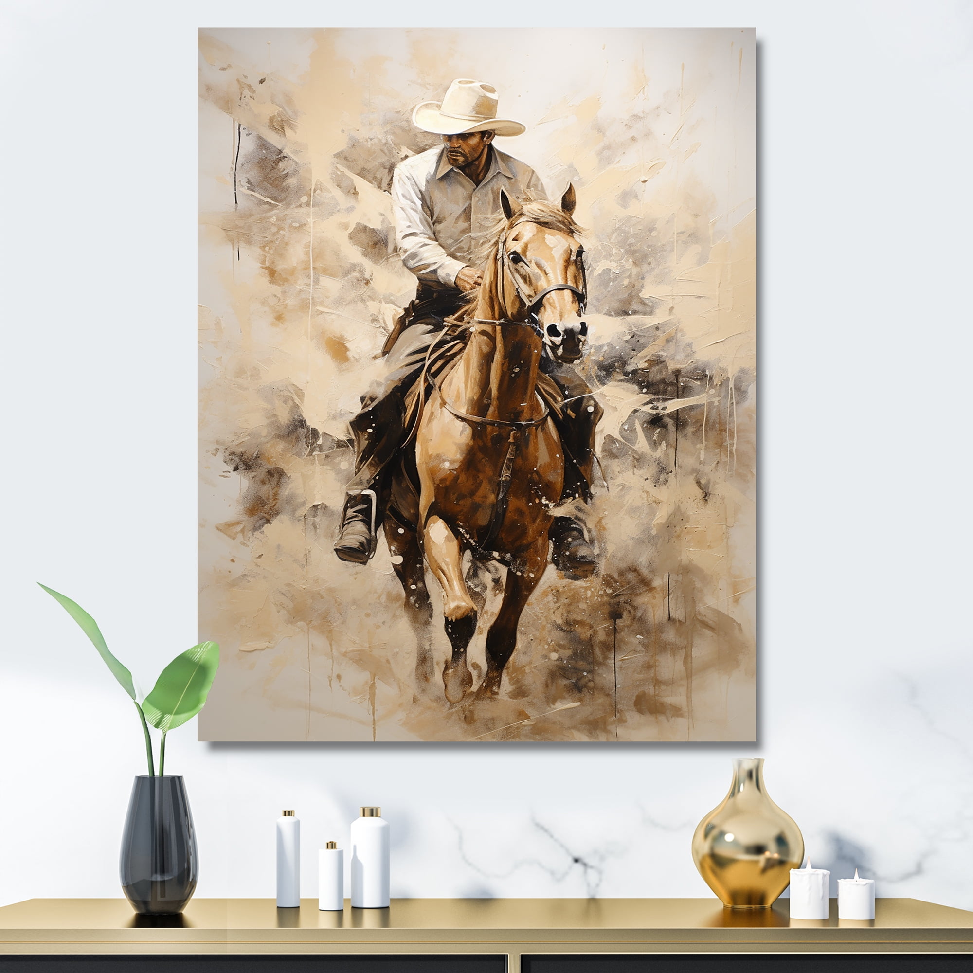 Designart "Minimalist Depiction Of A Cowboy I" Cowboys Canvas Prints ...