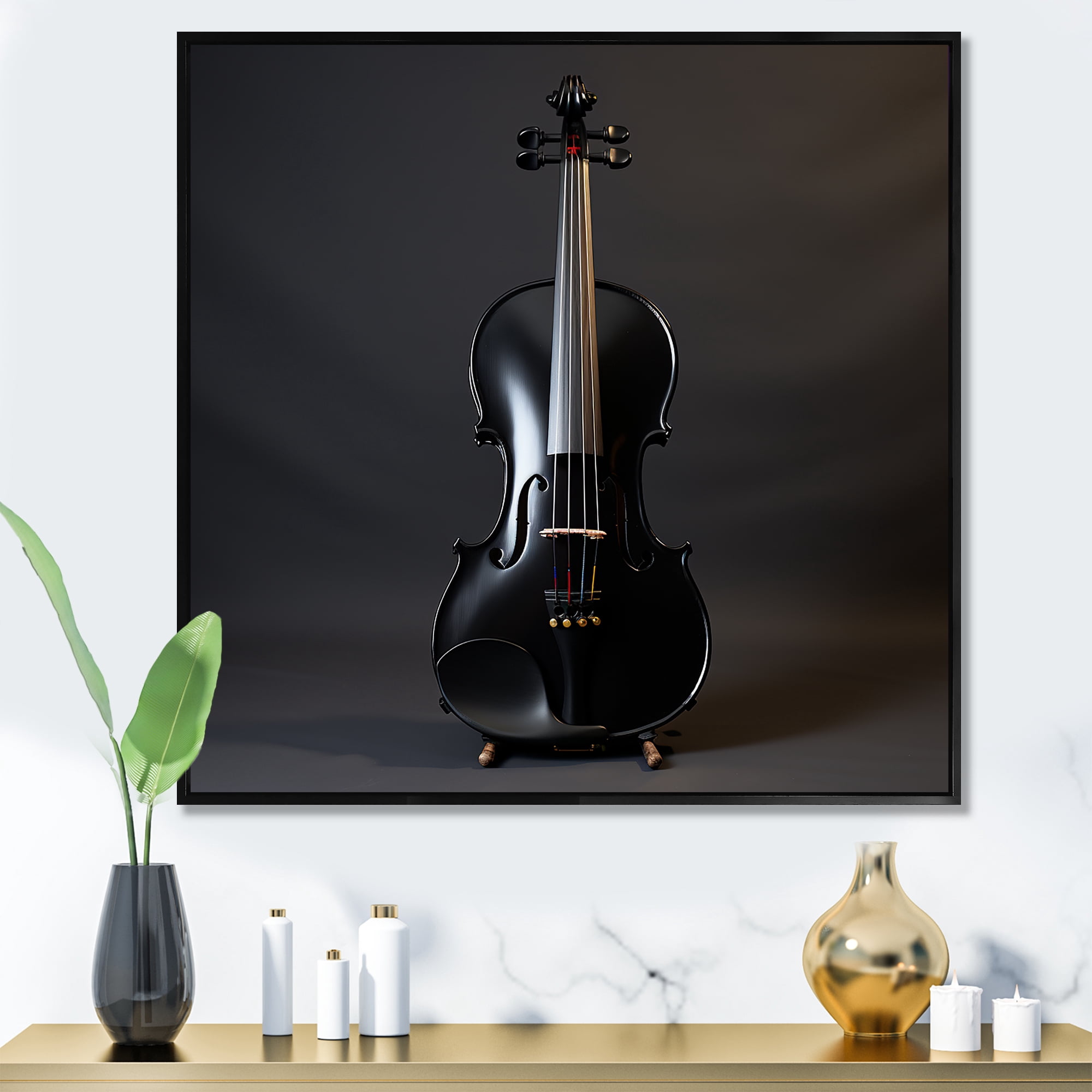 Designart "Minimalist Ebony Violin II" Food & Beverage Framed Wall Art ...