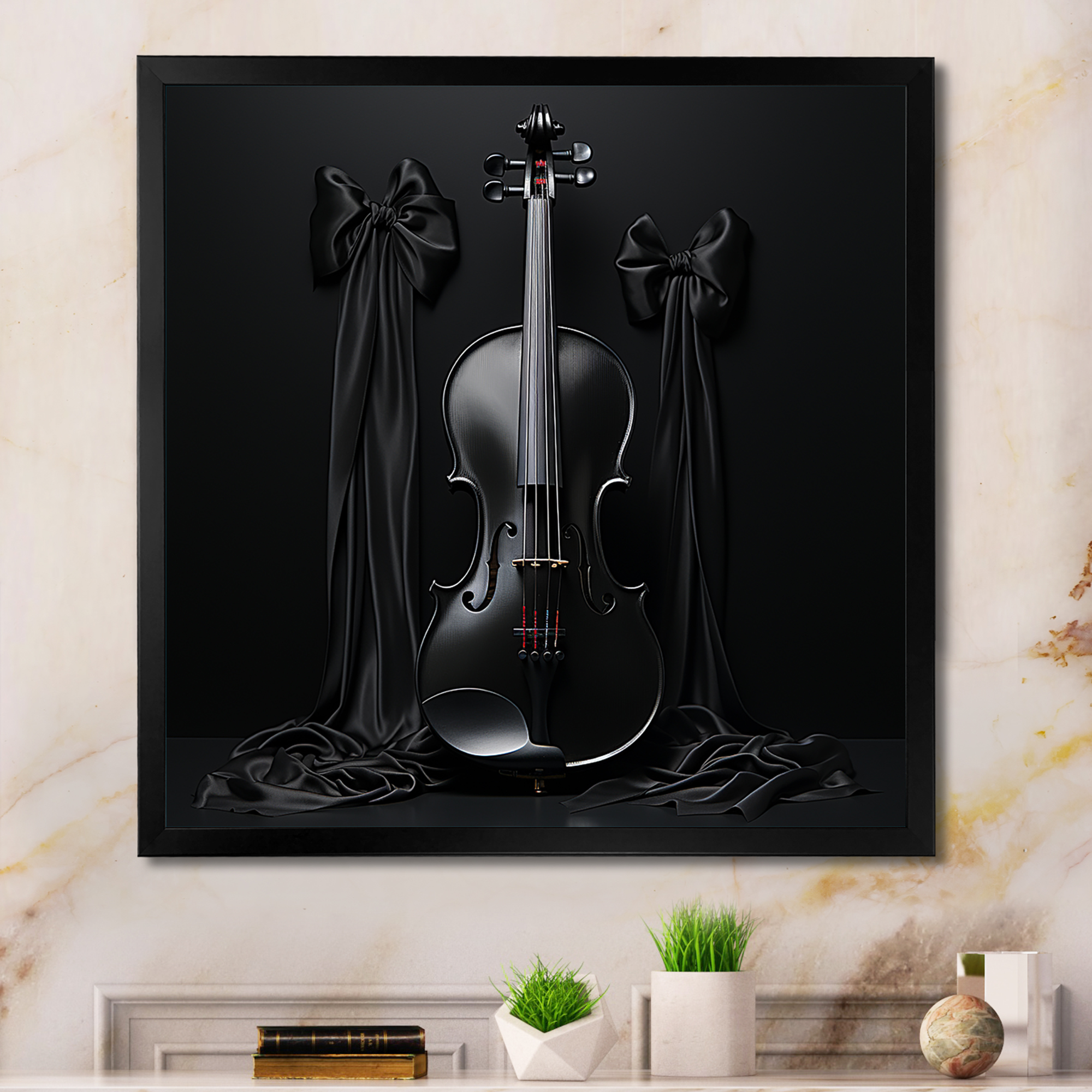 Designart "Minimalist Ebony Violin III" Food & Beverage Framed Wall Art ...