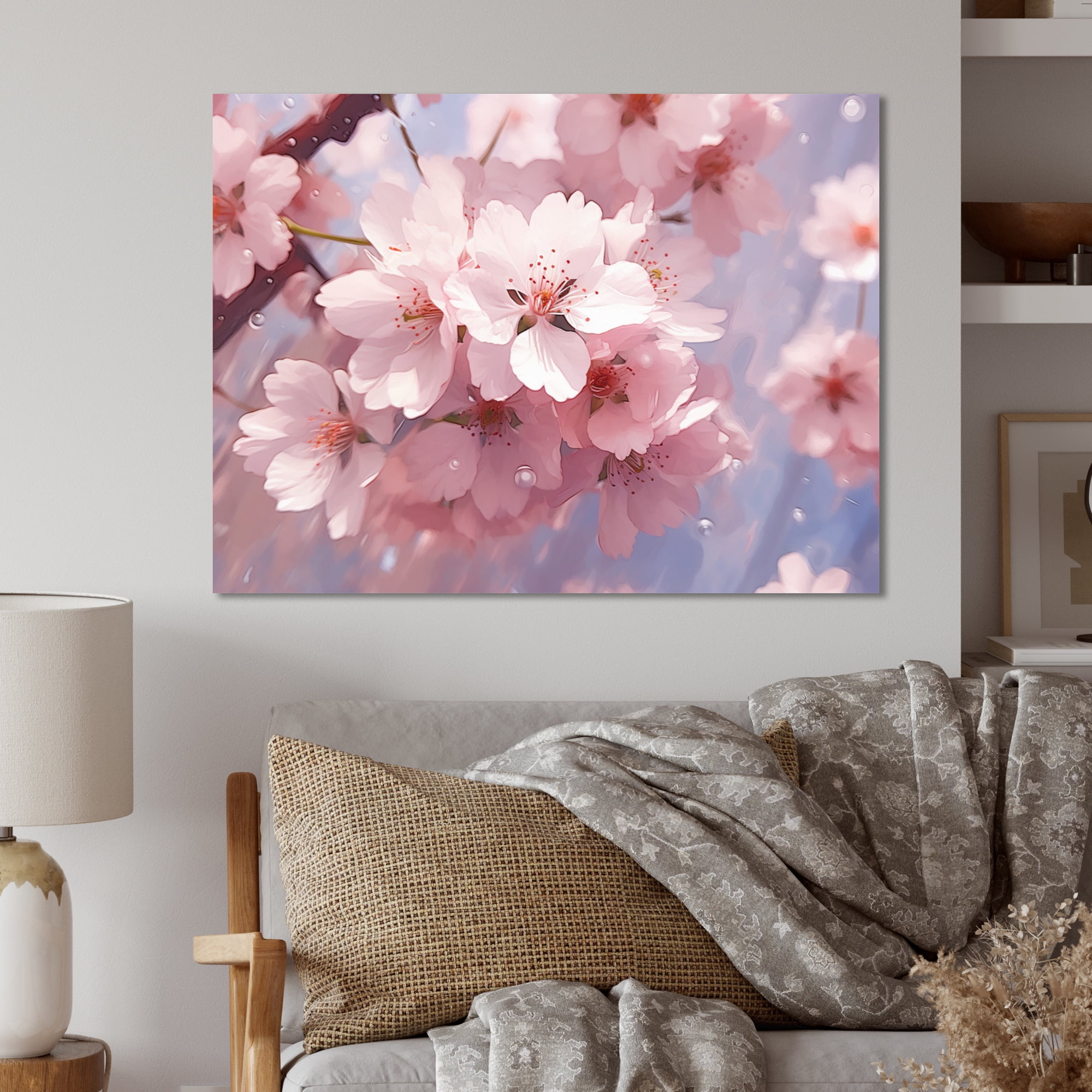 Designart "Minimalist Elegance in Pink Cherry Blossoms IV" Floral Metal ...