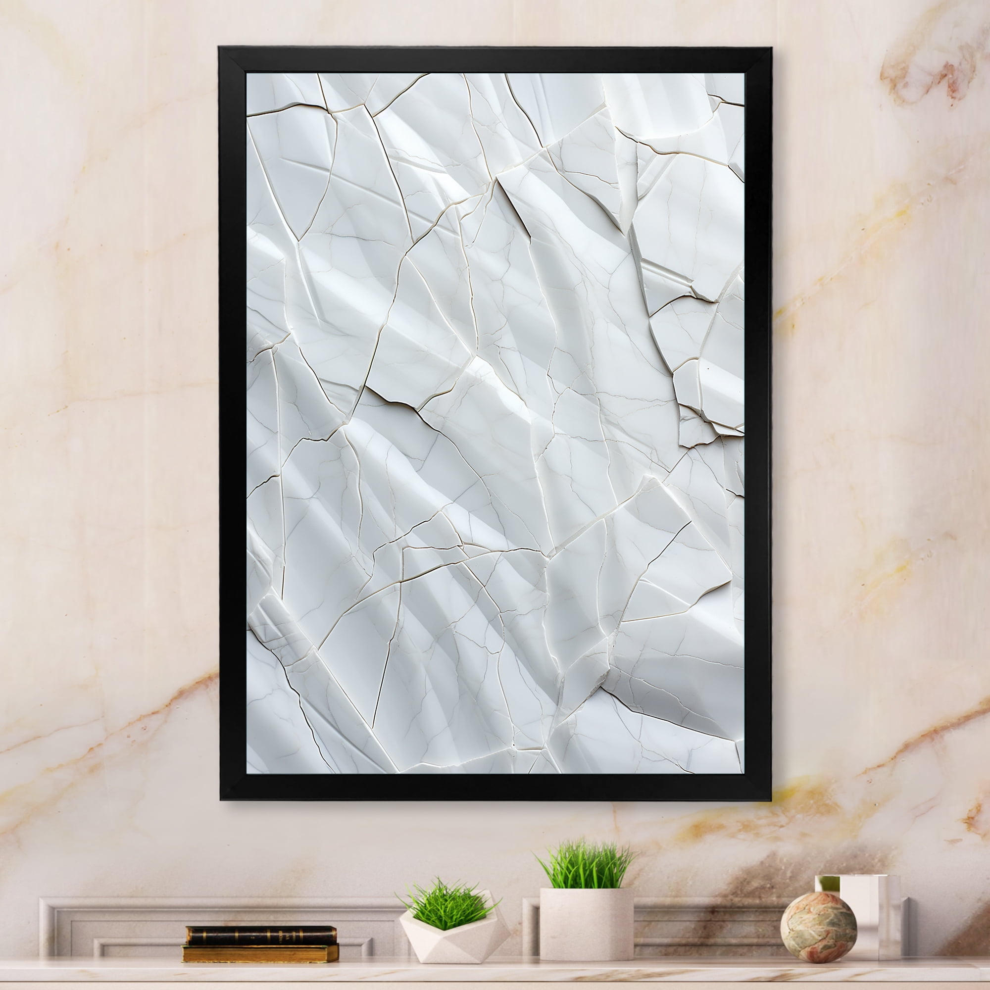 Designart "Minimalist Fossils in Earthy White Tones" Abstract Framed ...