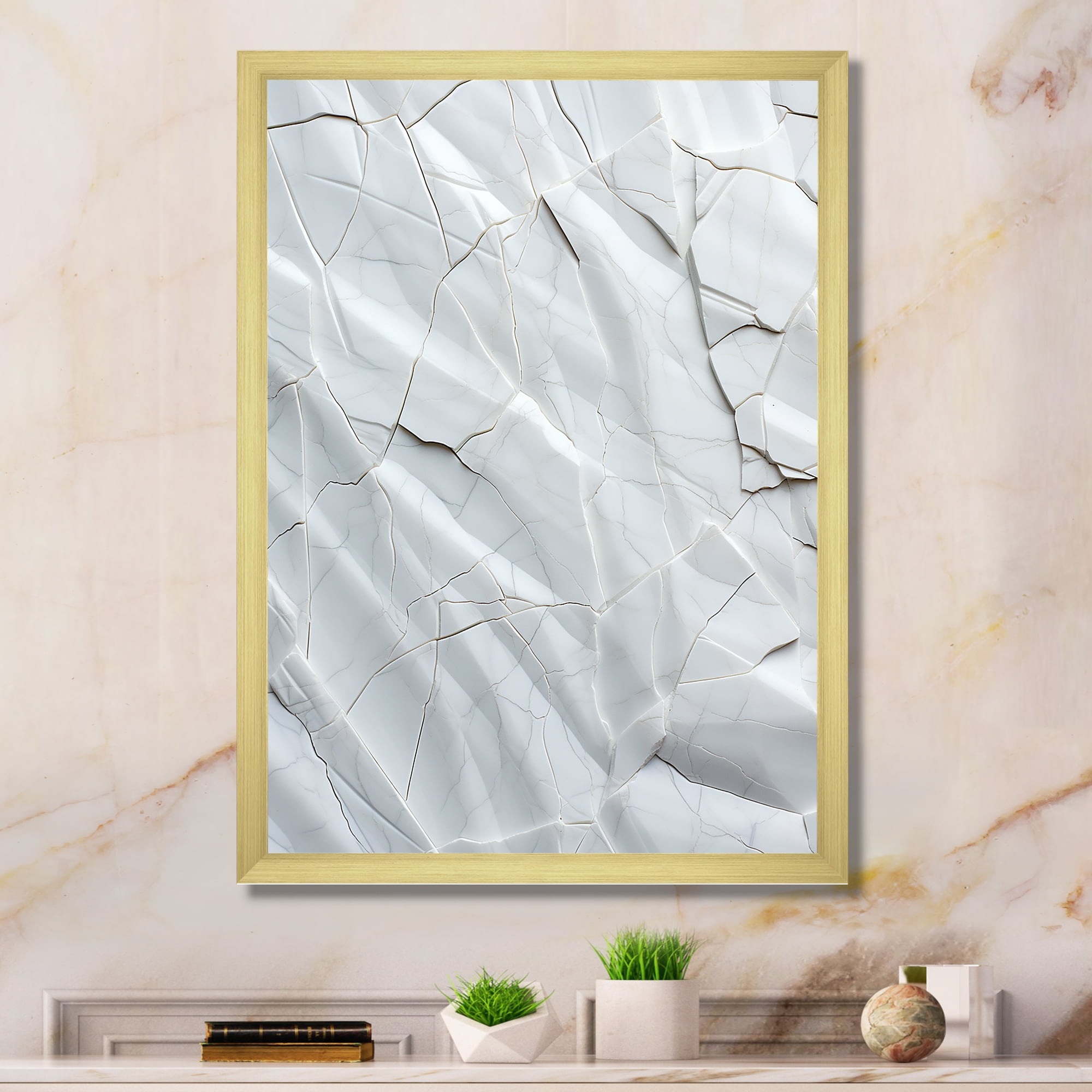 Designart "Minimalist Fossils in Earthy White Tones" Abstract Framed ...