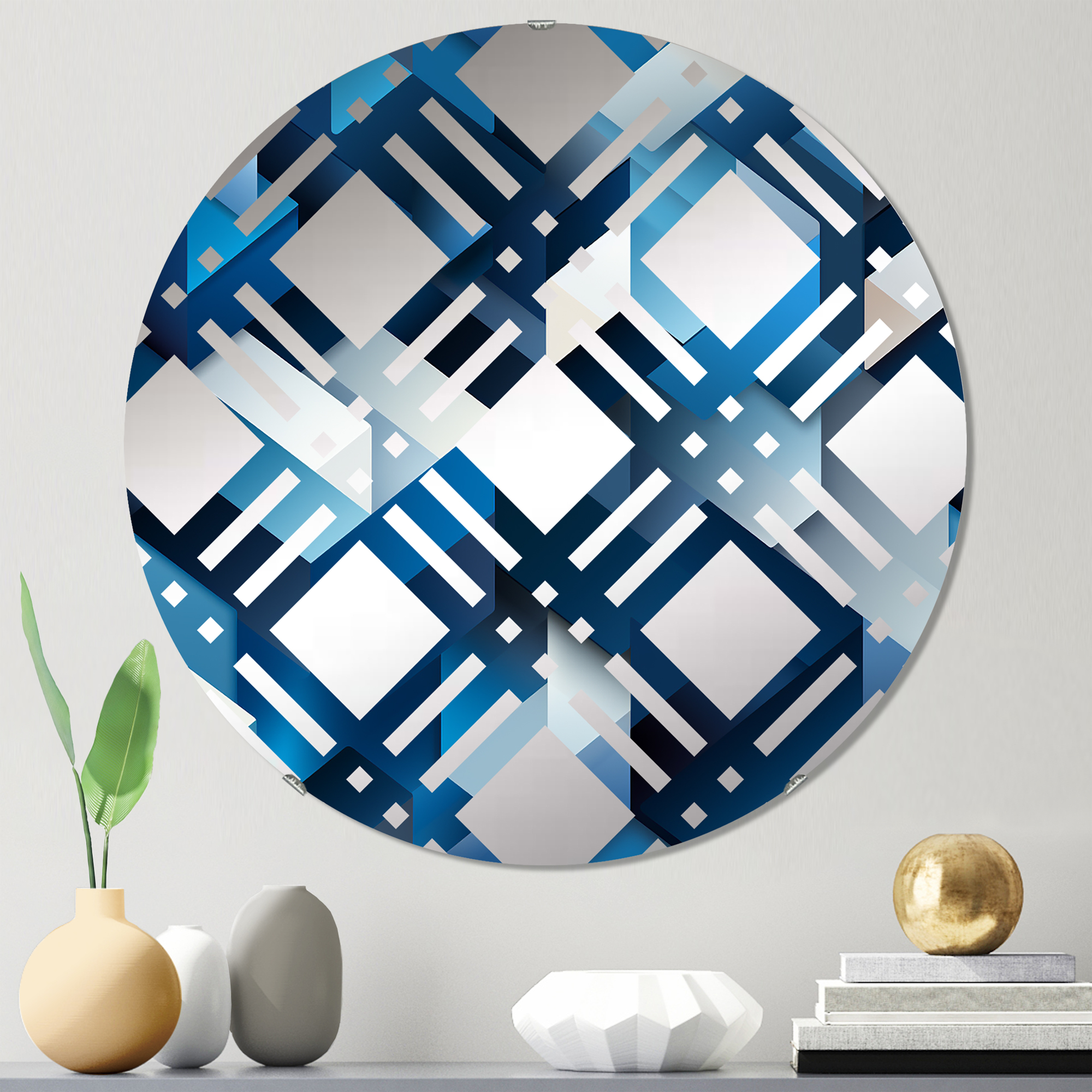 Designart "Minimalist Geometric Polygons in White and Blue II ...