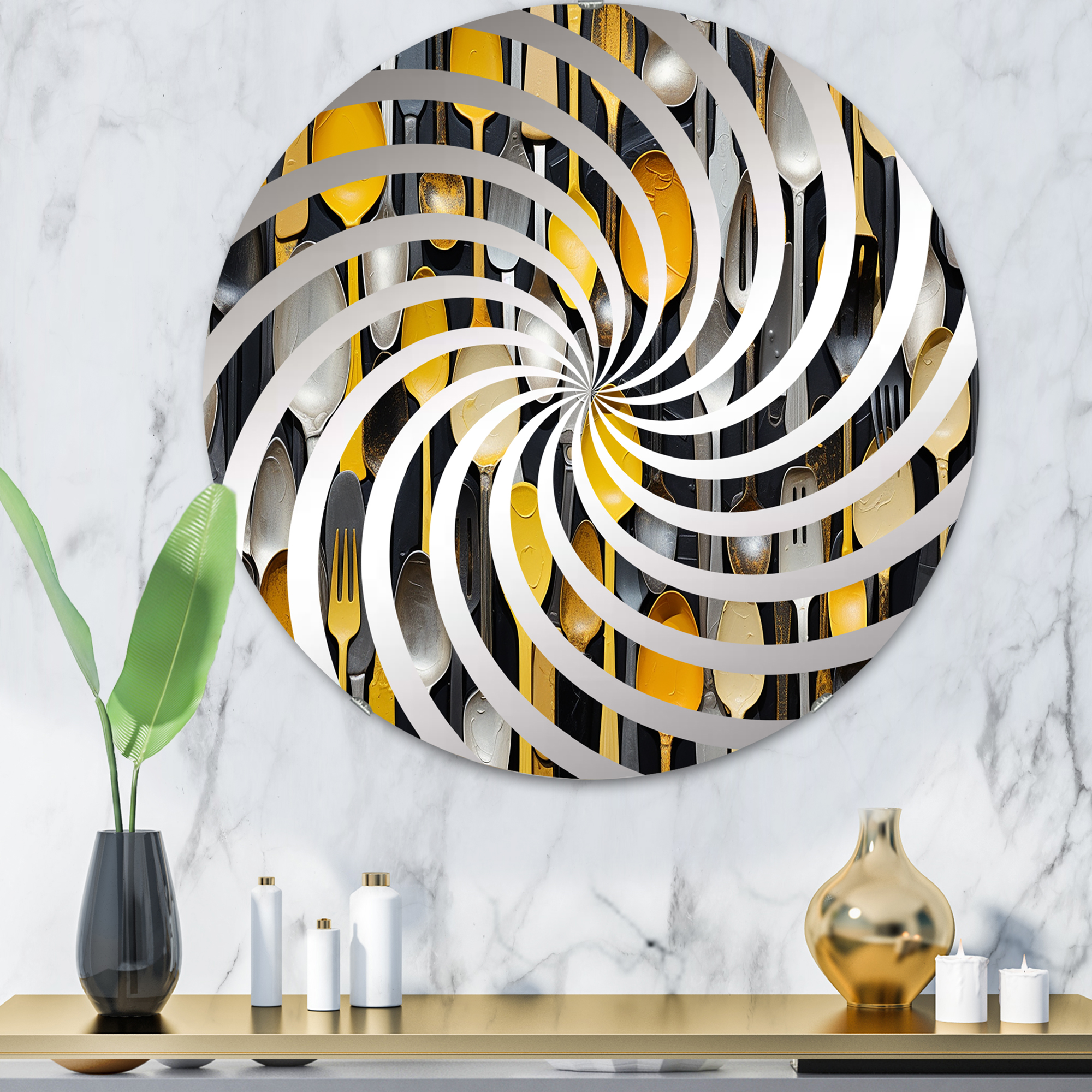 Designart "Minimalist Kitchen Utensils III" Utensils Vortex Round Wall ...