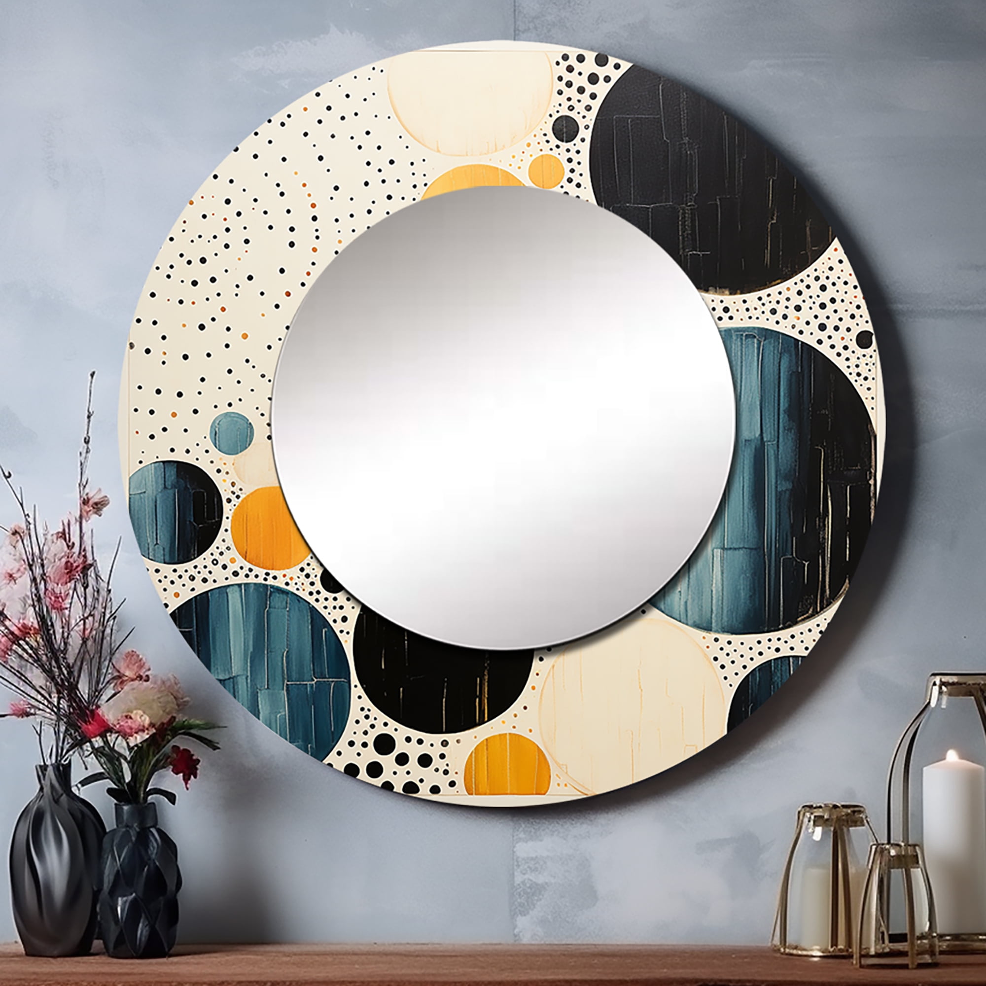 Designart "Minimalist Masterpiece Yellow and Blue Mid Century" Abstract ...